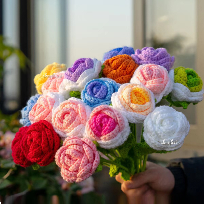 (1PC) CROCHET SULAM ROSE Flower Bunga Sulam Wool Hand Knitted Finished ...