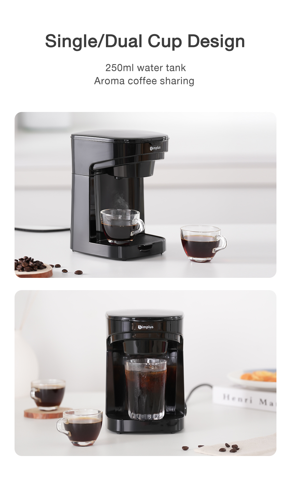 Simplus Drip Filter Coffee Maker Machine| Single/Dual Cup Design ...