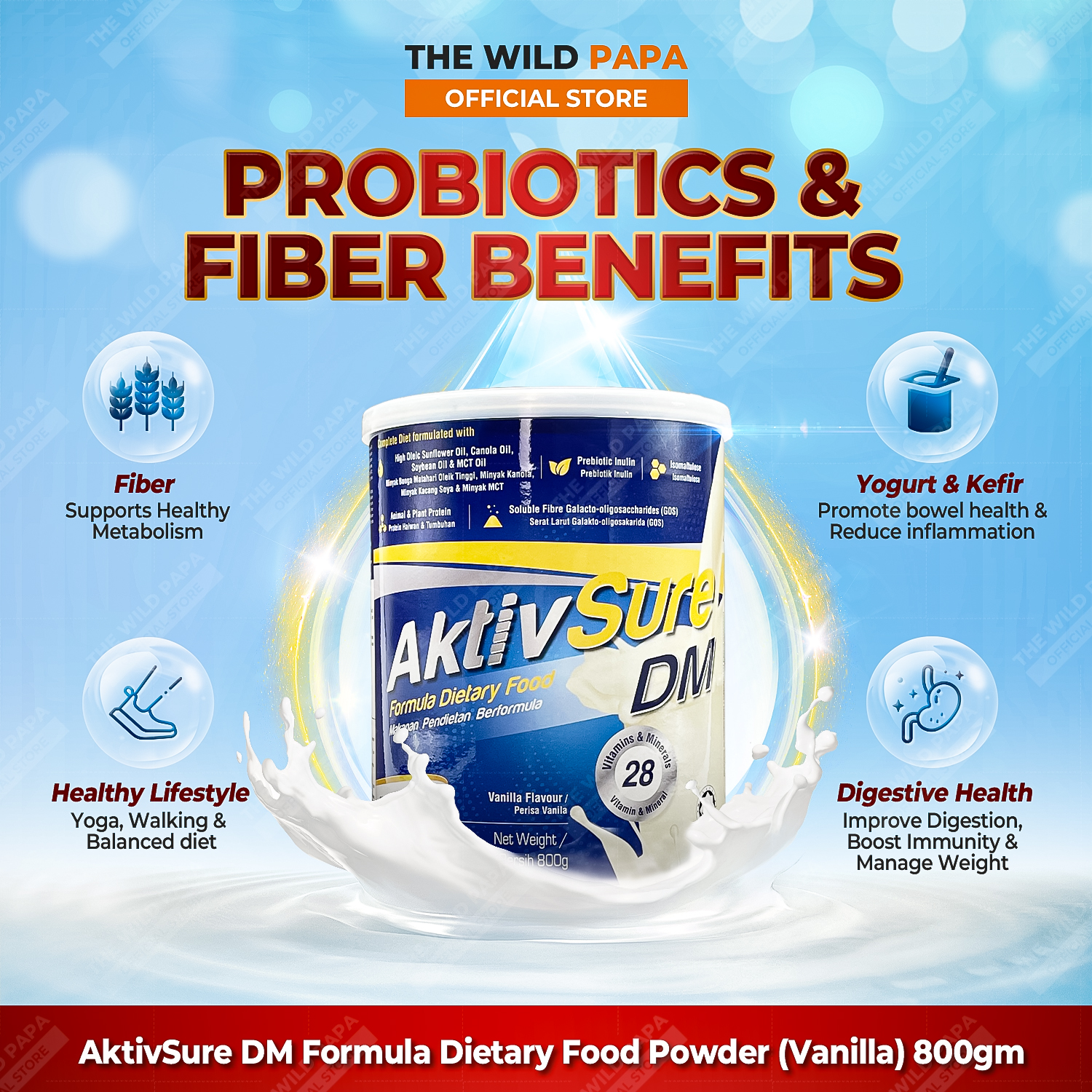 AktivSure DM Formula Dietary Food Powder (Vanilla)800g Low Glycemic ...