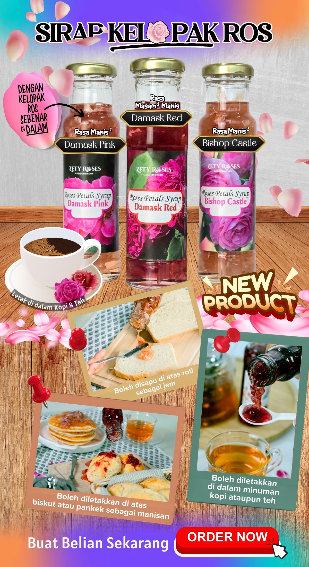 Sirap Kelopak Bunga Ros Zety Roses 3 Jenis Bunga Rose Rasai Keenakan ...