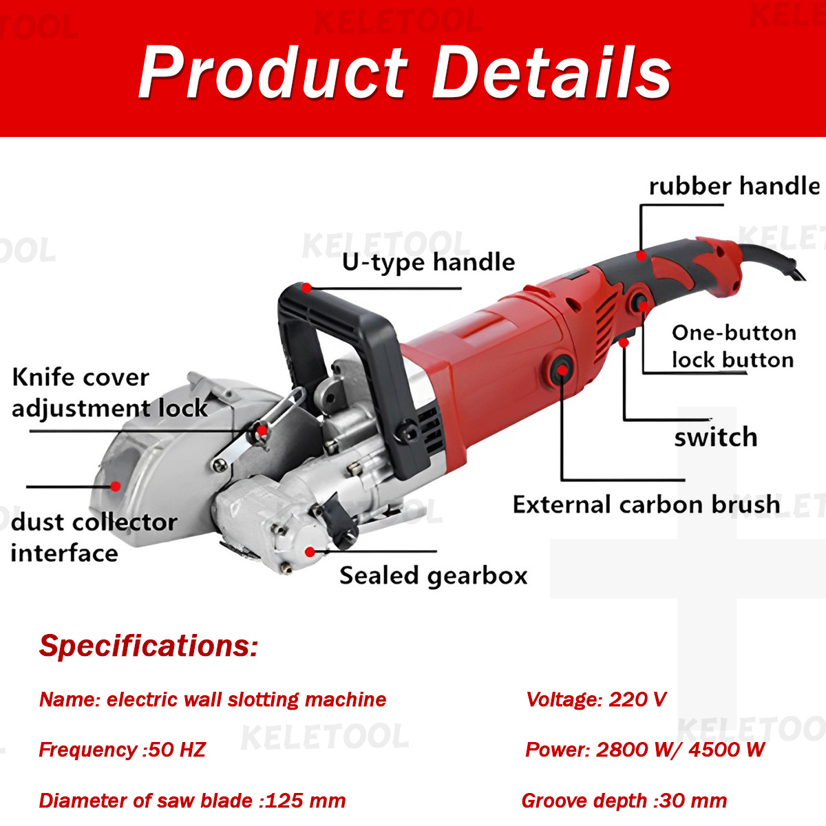 30MM 4500W Multi-Function Wall Slotting Machine Cutter Groove Cement ...