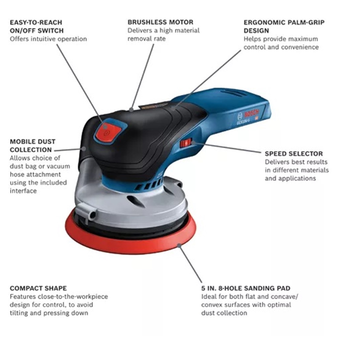 BOSCH GEX 18V-125 Cordless Heavy Duty Random Orbital Sander 18V 125mm Brushless Motor | Shopee ...