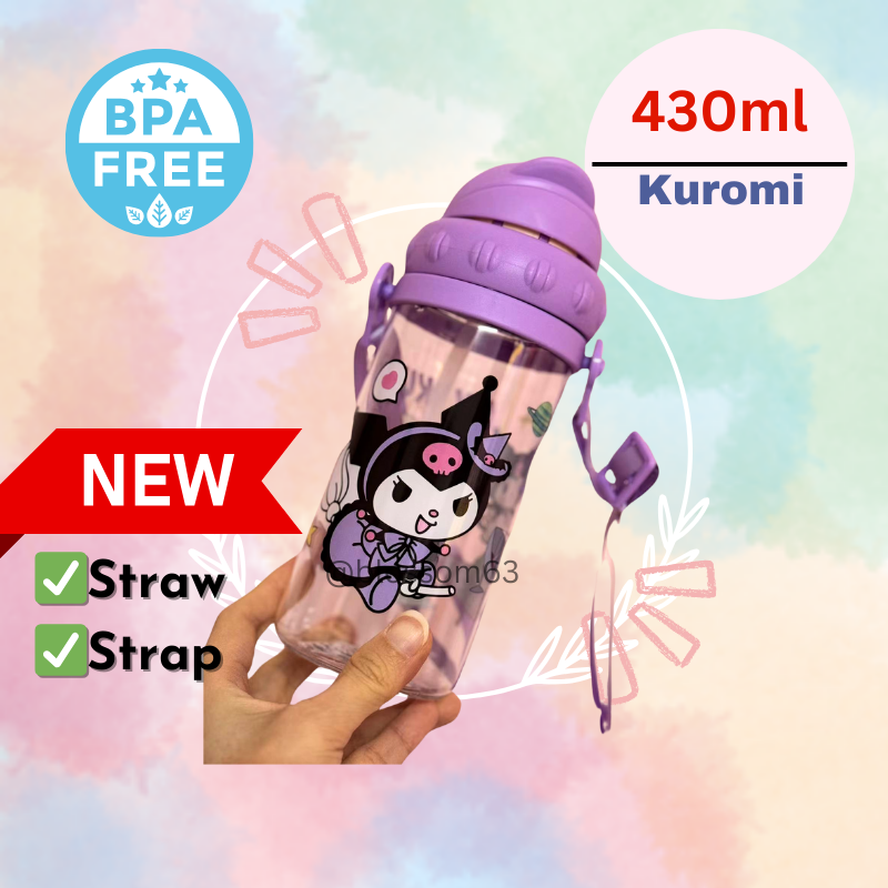 430ml Botol Air Kuromi Water Bottle Kids With Straw Drinking Bottles Botol Air Budak BPA FREE ...