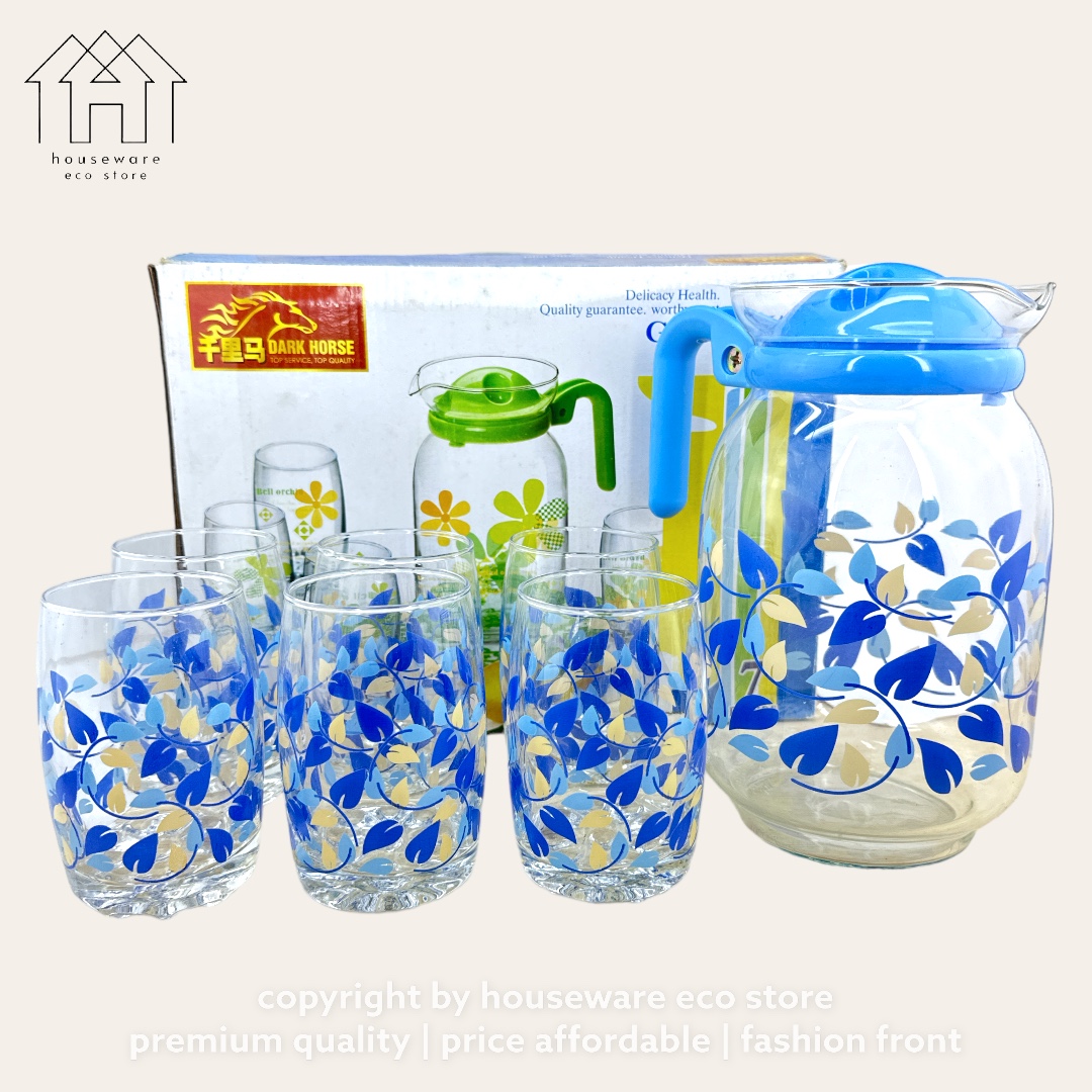 7pcs Drink Glass Cup Jug Set / Flower Pattern Glass Drinking Cup Coffee Cup/ Gelas Glass Tumbler ...