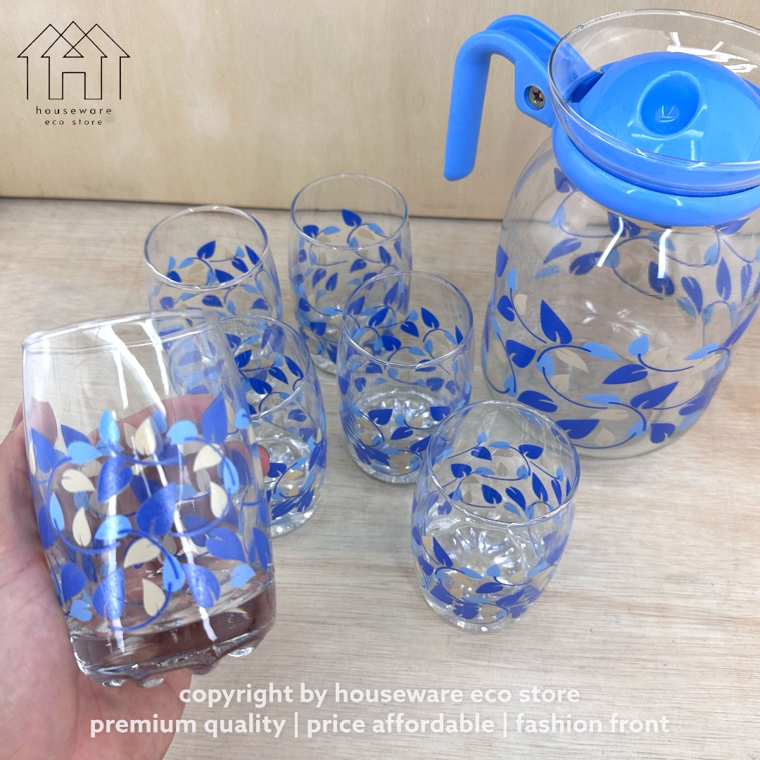 7pcs Drink Glass Cup Jug Set / Flower Pattern Glass Drinking Cup Coffee ...