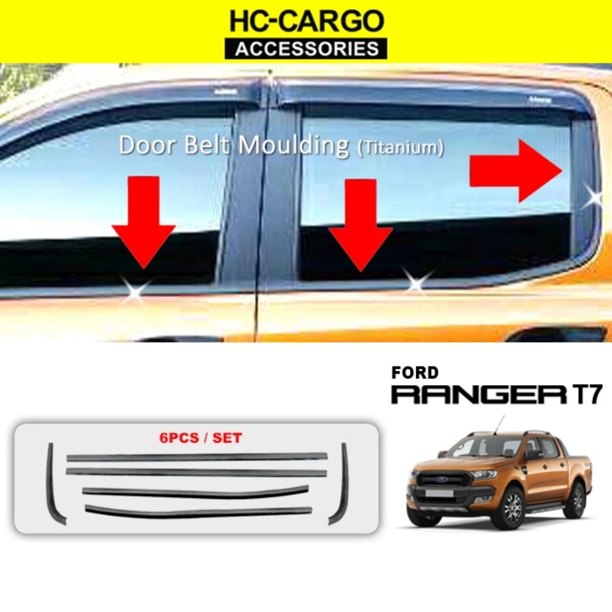FORD RANGER T6 / T7 / T8 Dark Titanium Door Belt Outer Moulding Door ...