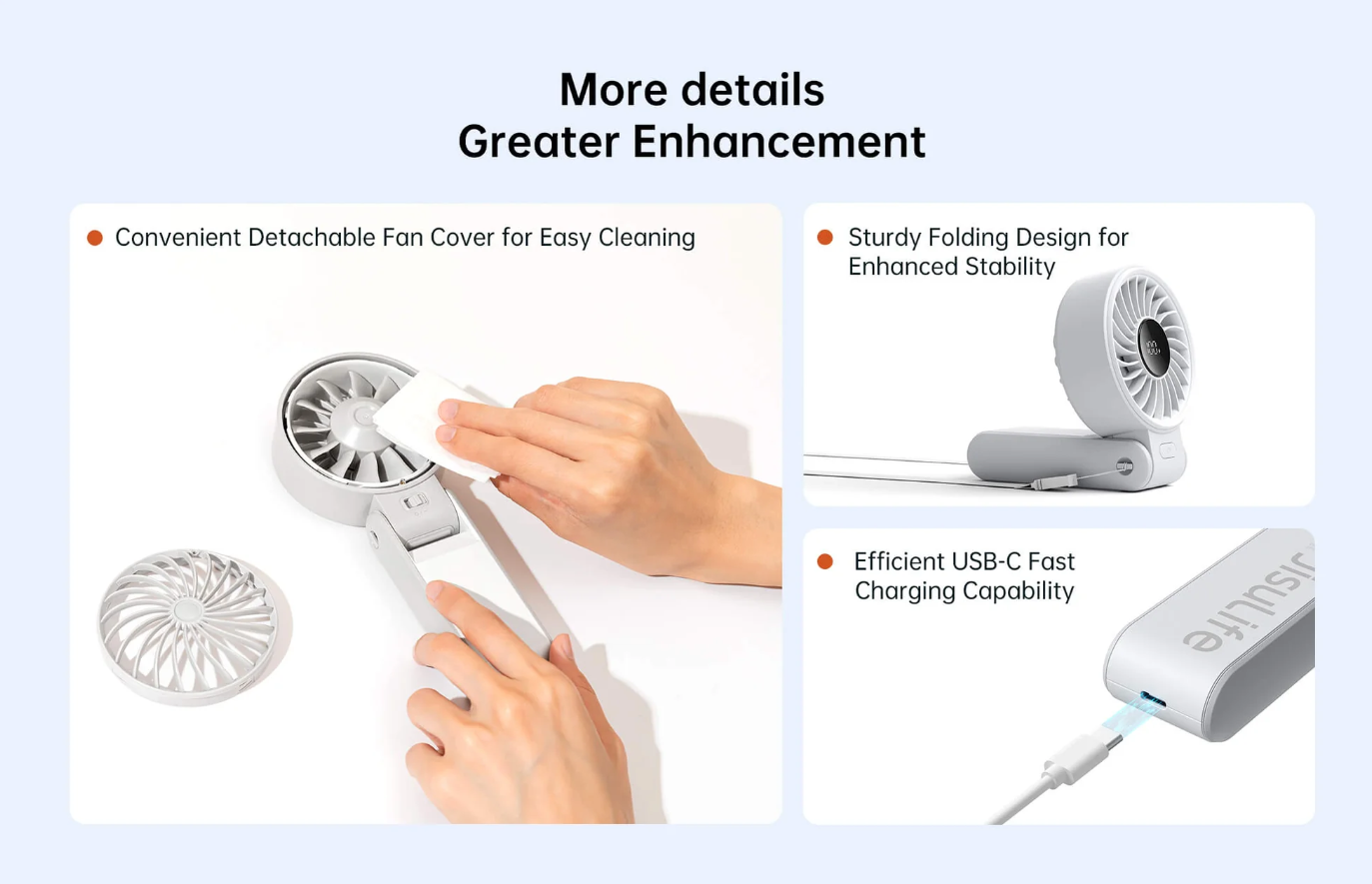 JISULIFE Life 7 Handheld Fan Portable Rechargeable Mini Fan with Strong ...