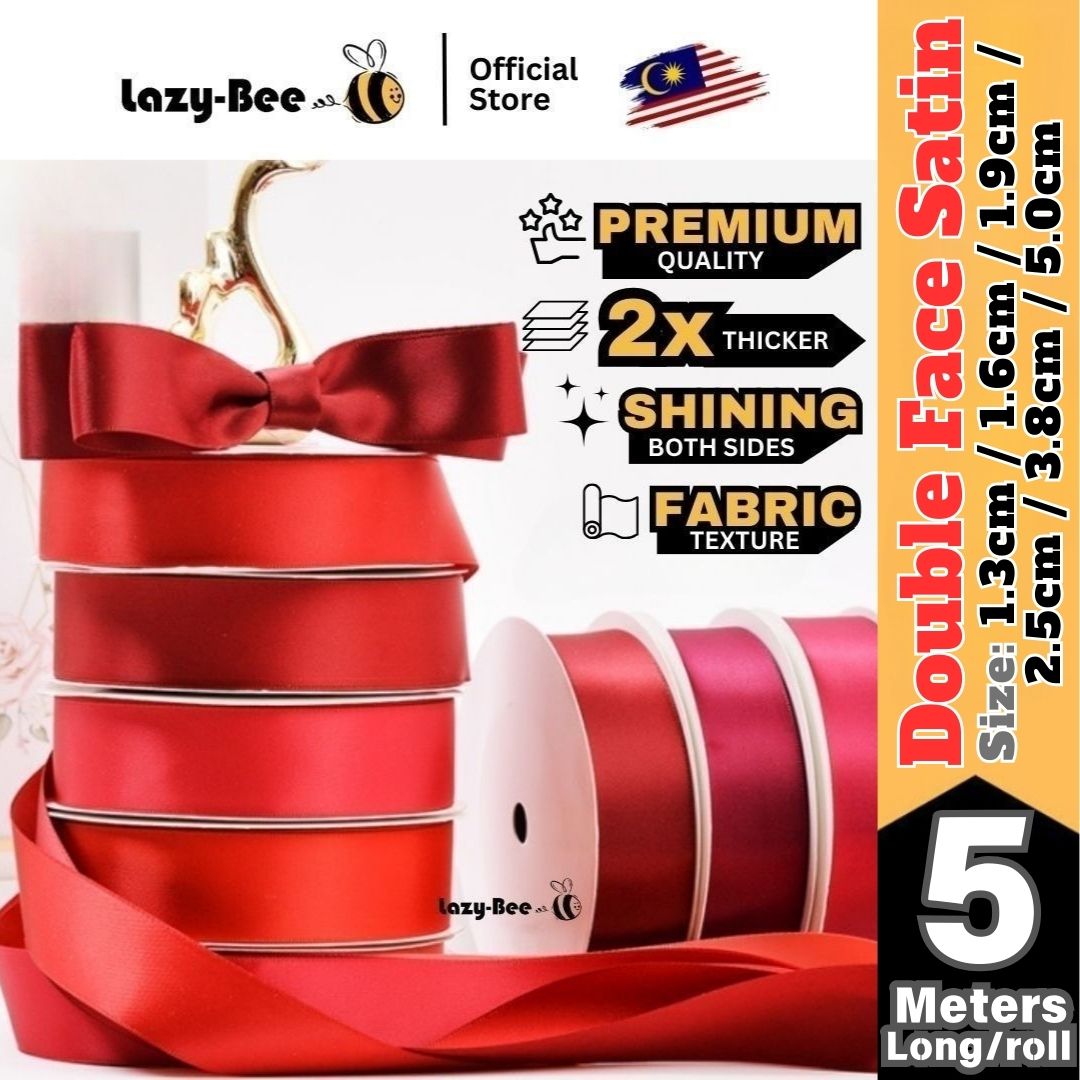 RED Merah 5 Meter 2.5cm 3.8cm 5cm Premium Quality Double Face Satin ...