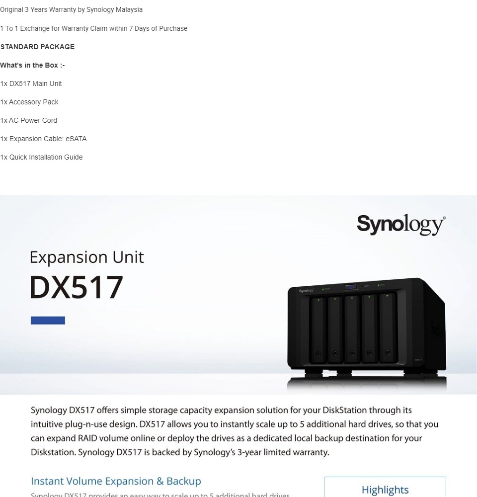 Synology DX517 5-Bay Expansion Enclosure | Expansion Unit DX517 ...