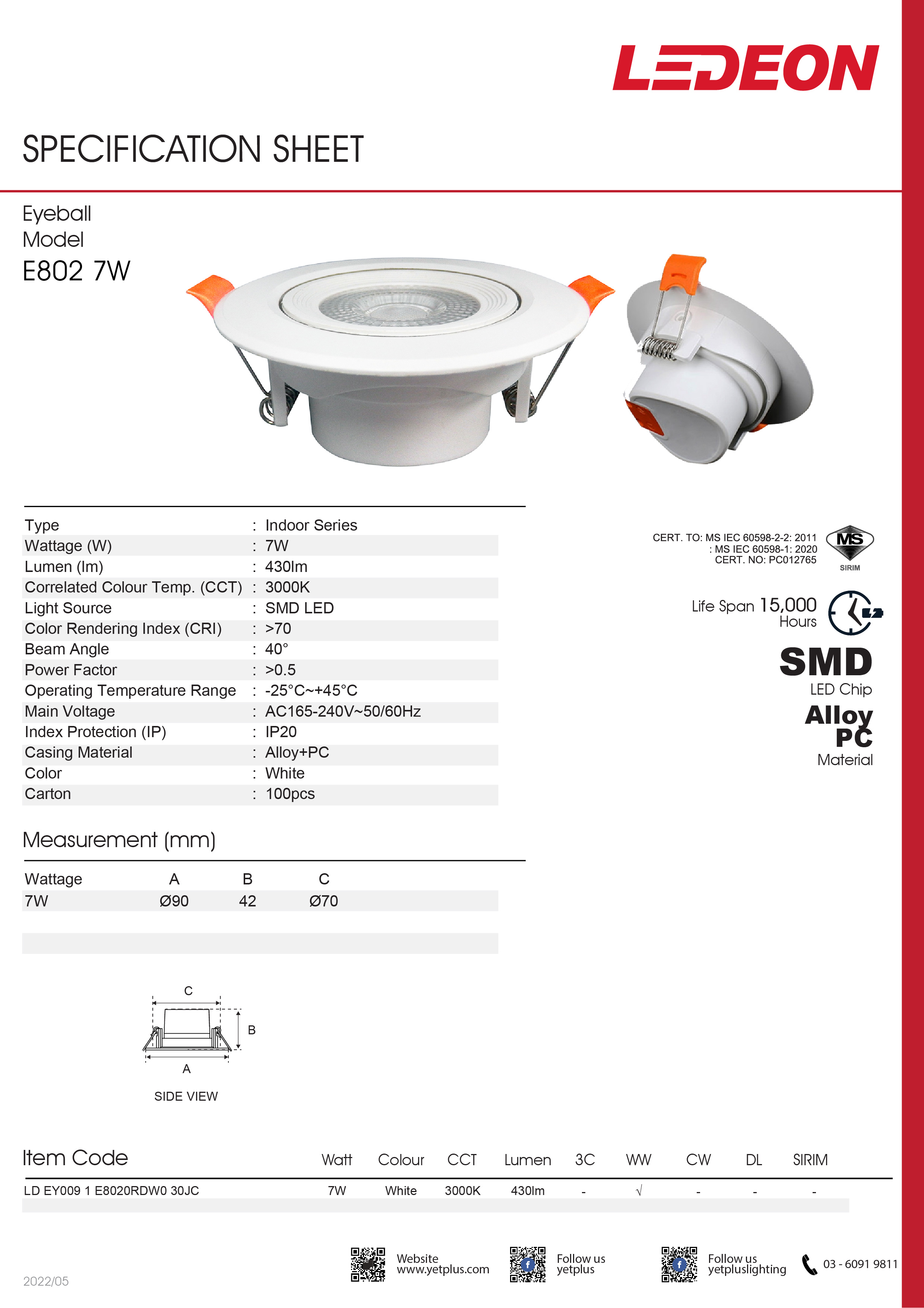 LEDEON LED Eyeball Slim Body Ceiling Recessed Spotlight 3000K Warm ...