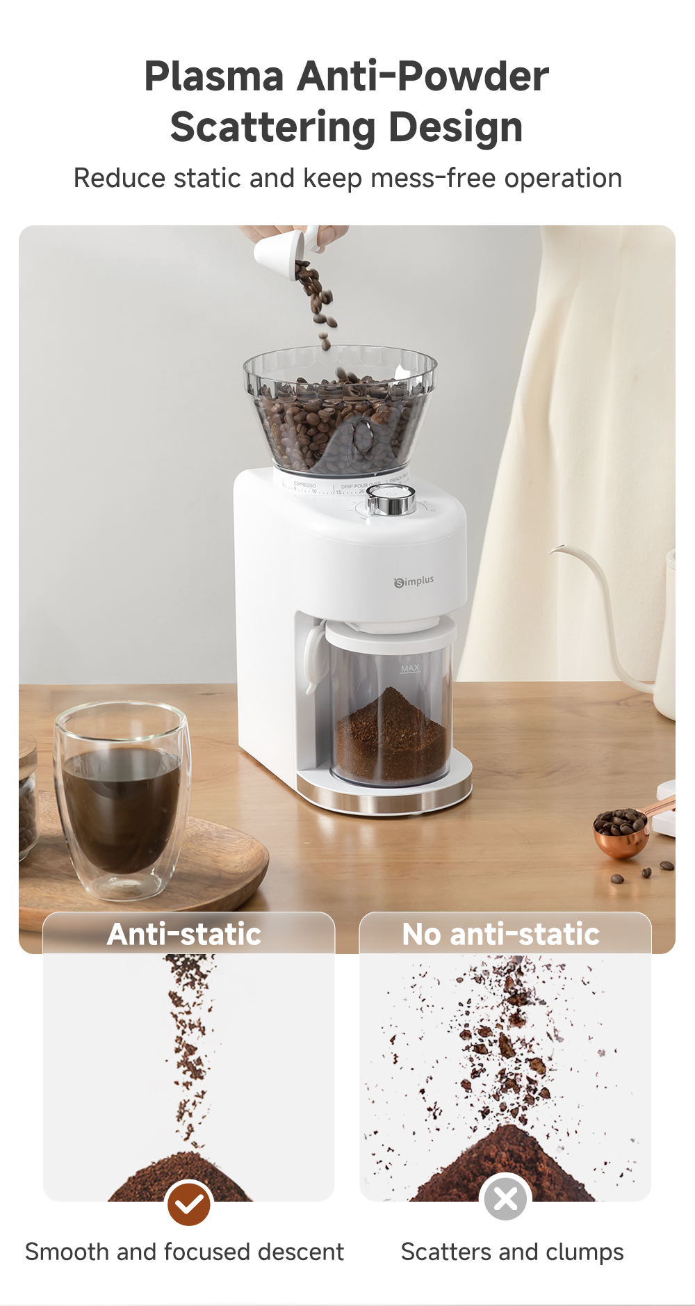 Simplus Electric Smart Coffee Bean Grinder | 35 Grind Settings ...