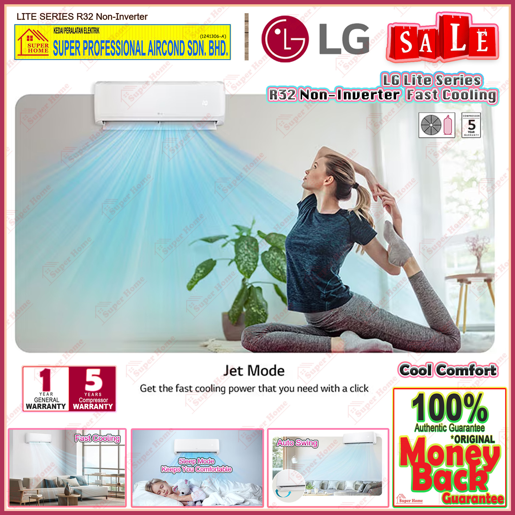 LG Non Inverter Air Conditioner 1.0hp - 2.5hp Lite Series R32 Air ...