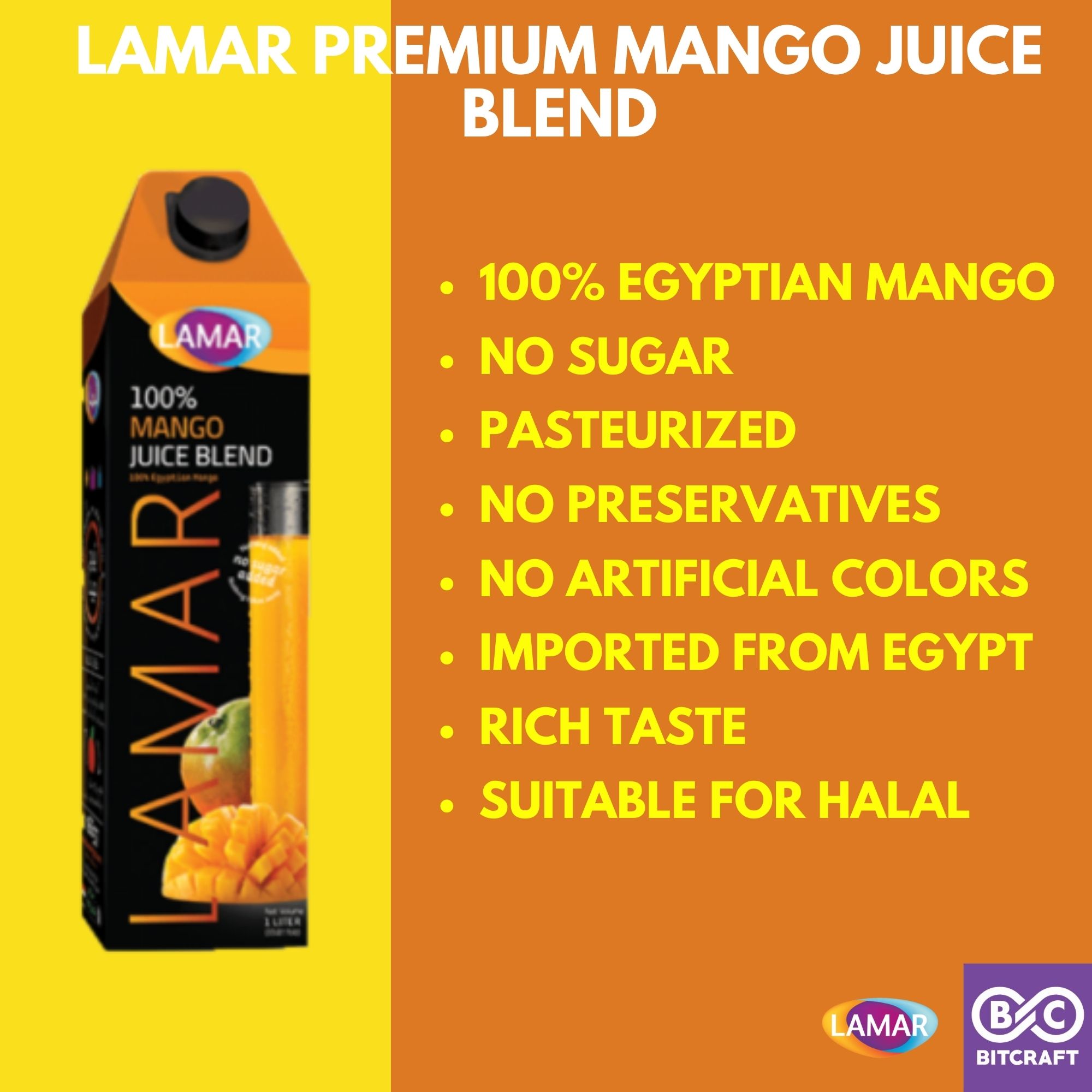 LAMAR 100% Egyptian Mango Juice Blend 1L No Sugar Fruit Imported From ...