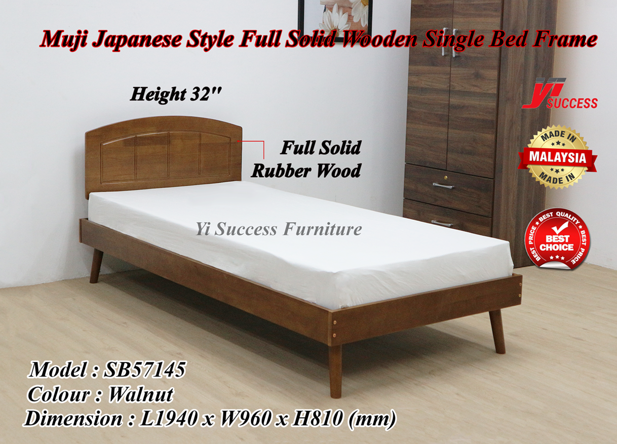 Yi Success Muji Full Solid Wooden Single Bed Frame / Modern Style Wooden Single Bed / Katil ...