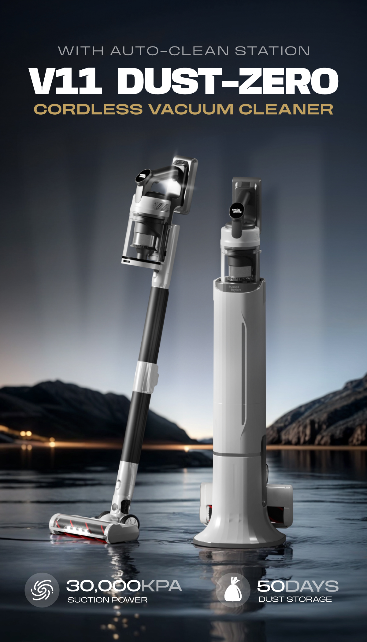 Russell Taylors Dust-Zero Self-Empty Cordless Vacuum Cleaner Vakum Tanpa Wayar with Auto-Clean ...