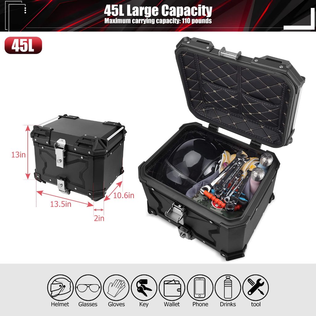 Aluminium Box Motor Box Belakang 45L Trax Motosikal Coocase Box Top Box ...