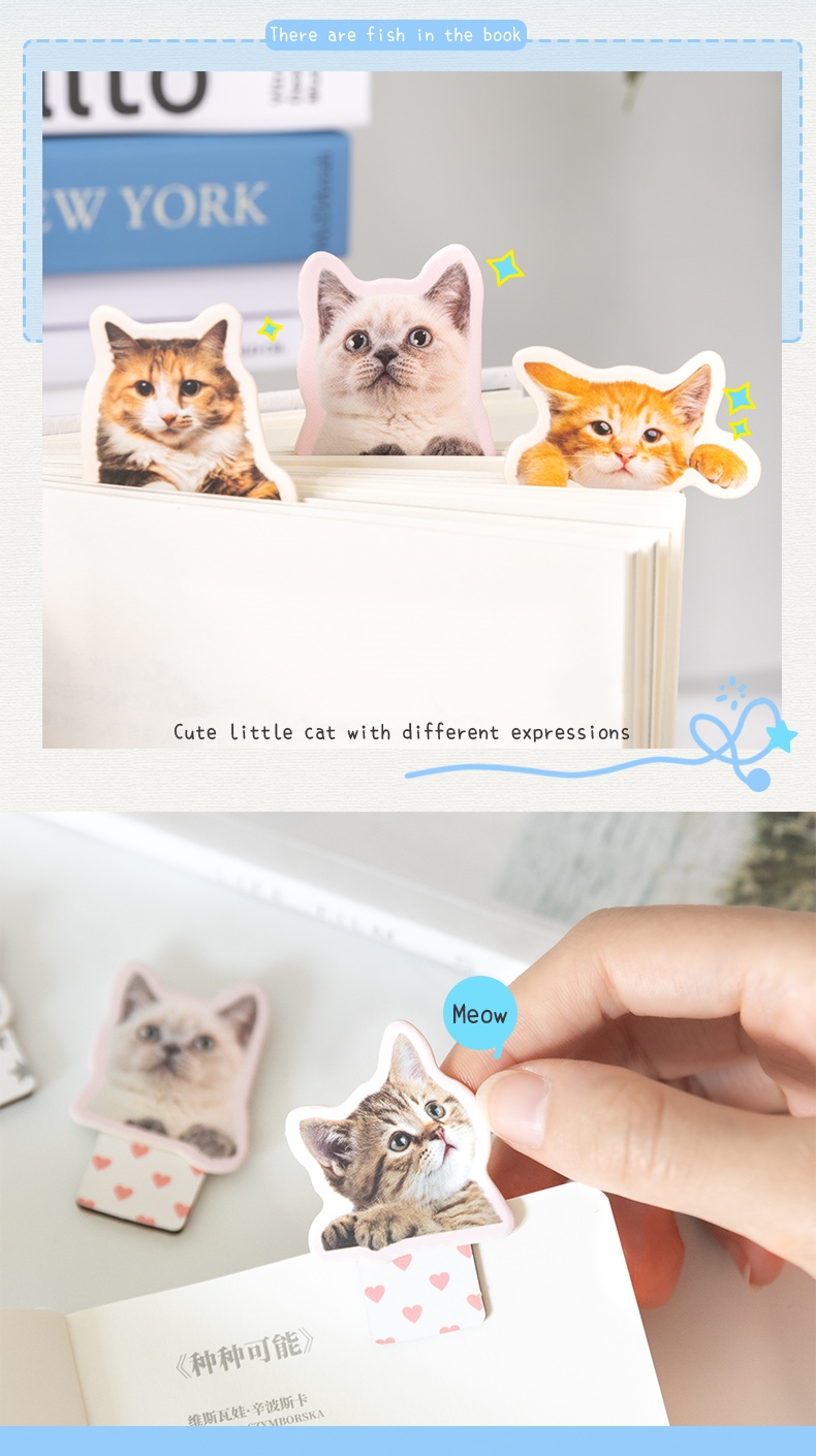 Cute Cat Kitten Magnetic Bookmarks Set of 3pcs Kitty Fridge Magnet Deco ...