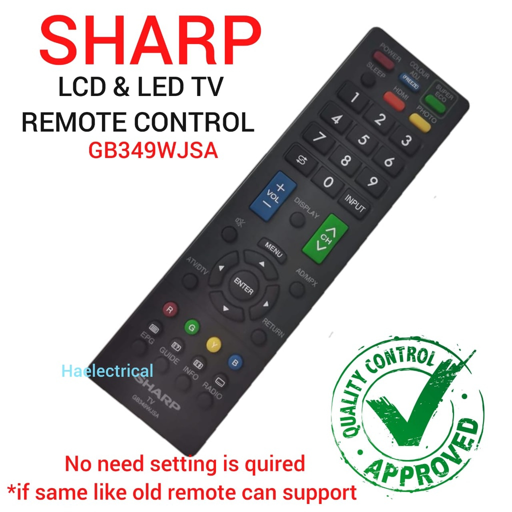Sharp GB349WJSA LED TV Remote Control GB349WJSA / LC-40SA5200X / 2T-C32BD1X / Sharp GJ220 / 4T ...