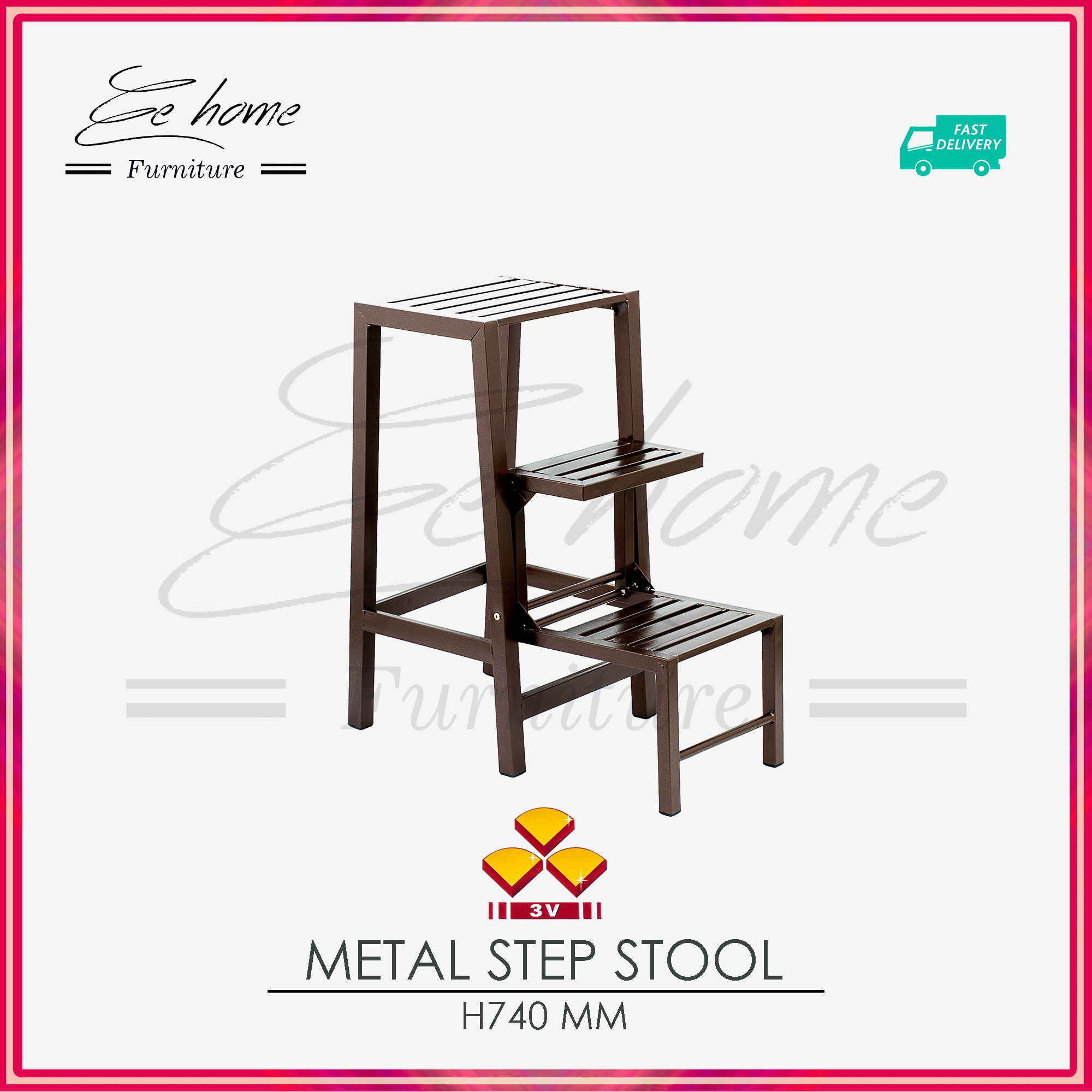 EE HOME Metal Step Chair Ladder Stool Heavy Duty 3 Step Chair Foldable ...
