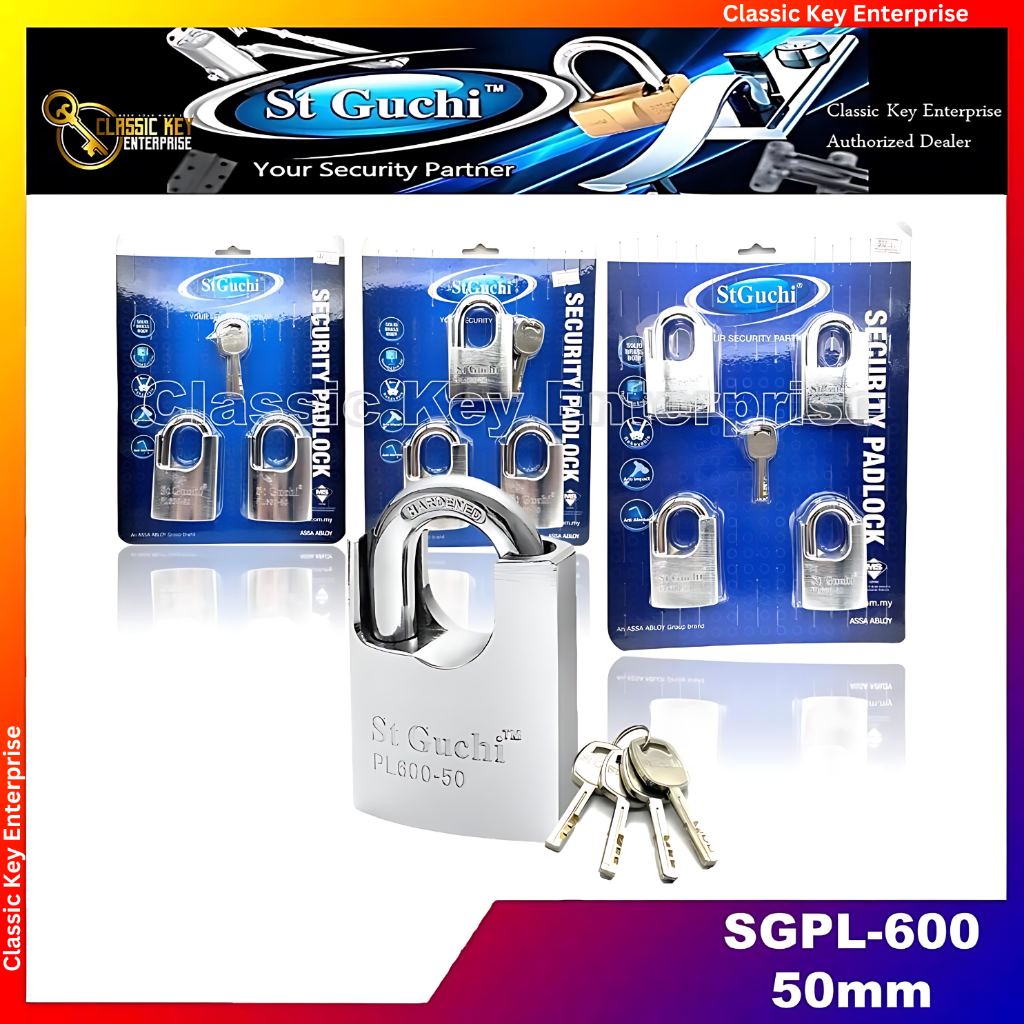 St Guchi Padlock SGPL-600 Security Guarded Anti Cut (Size 50mm ...