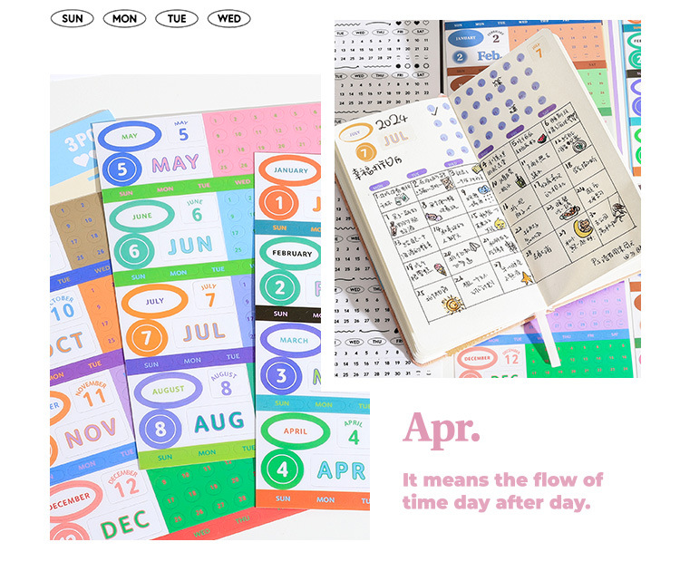 Creative Perpetual Calendar Waterproof Deco Stickers Daily Date Week ...