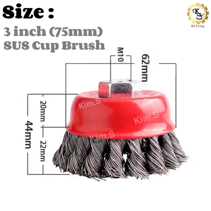 Kim.S 3 inch(75mm) Cup Brush Grinder Brass Steel Wire Crimped Wire ...