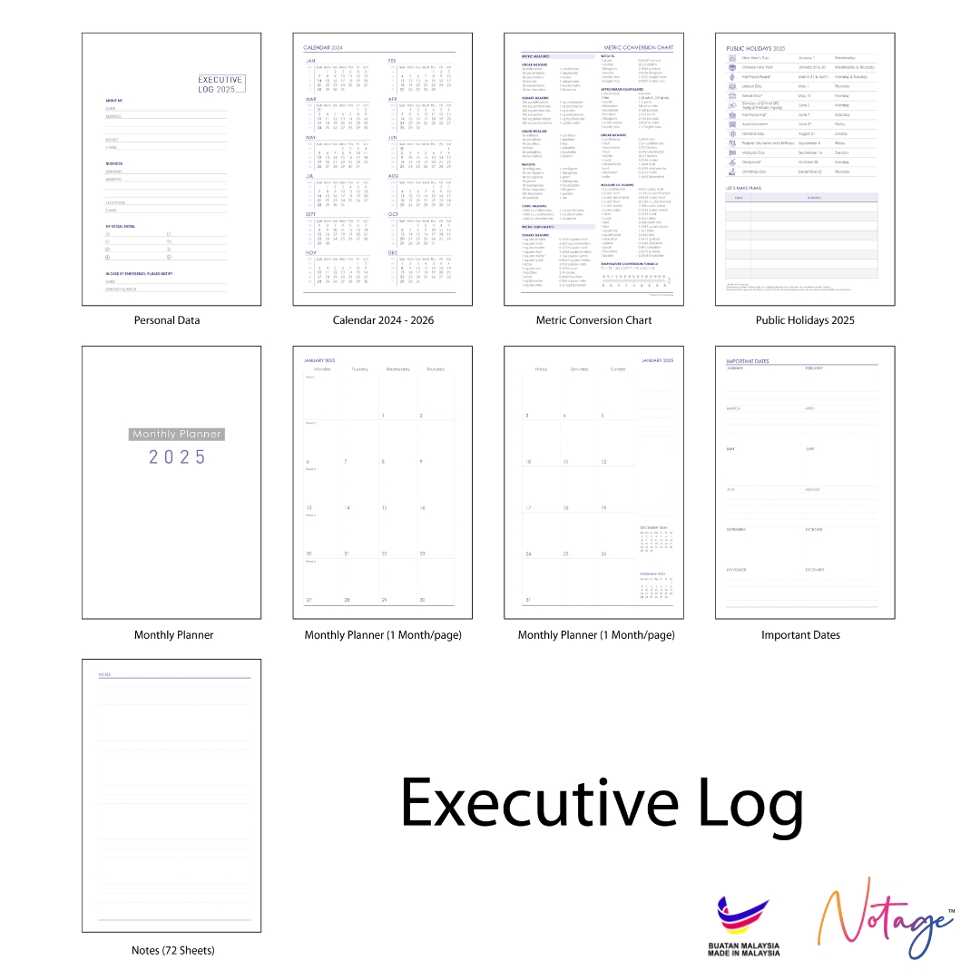 Executive Log Book PU Texture Notebook with Zip 2025 Inner Planner 144 ...