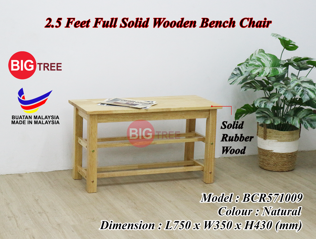 Big Tree Full Solid Wooden Bench Chair / 2.5ft Bench Chair / Kerusi ...