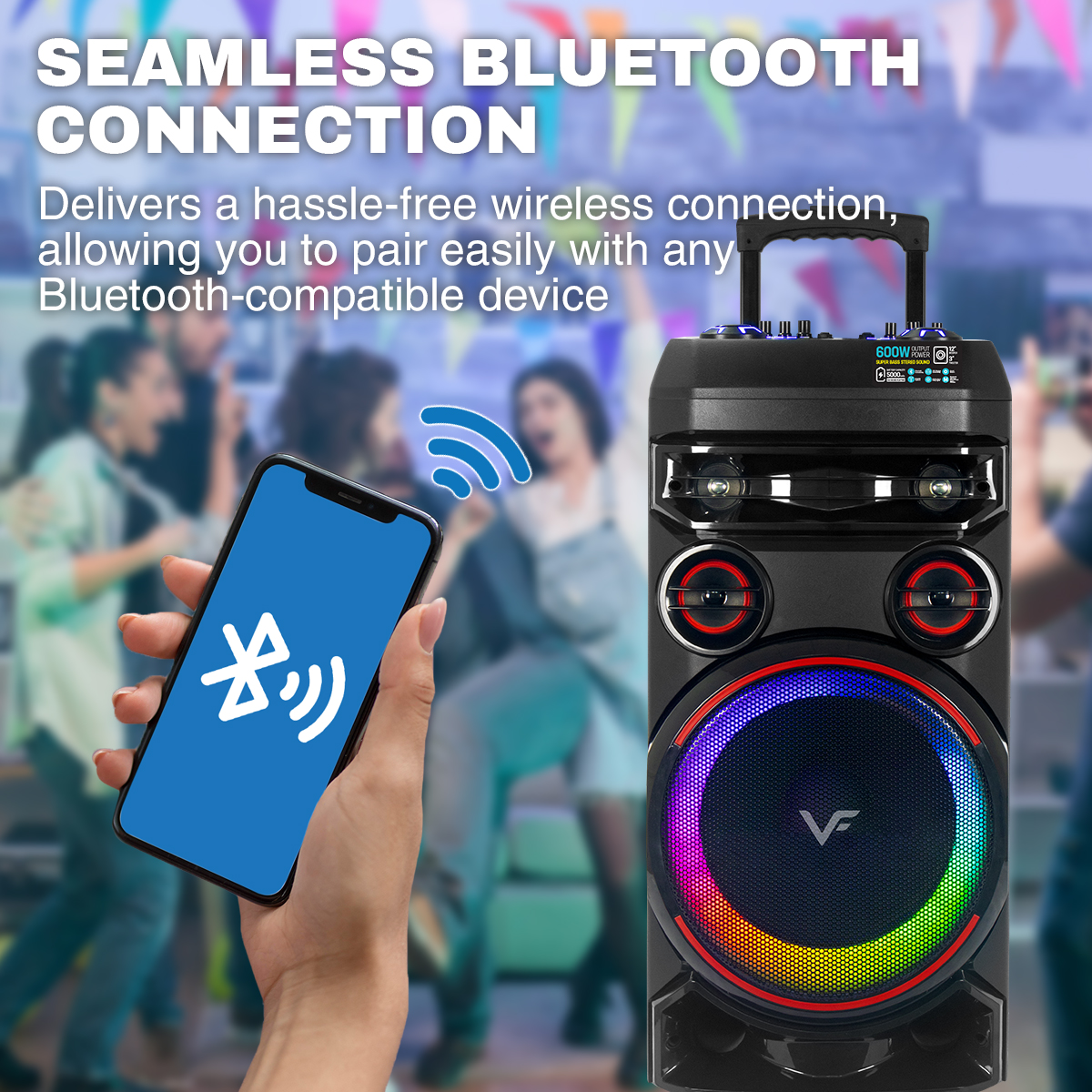 Vinnfier VF Tango 313 WMU 2024 MAX 600W Portable Trolley Guitar Karaoke Speaker 2 UHF Wireless ...