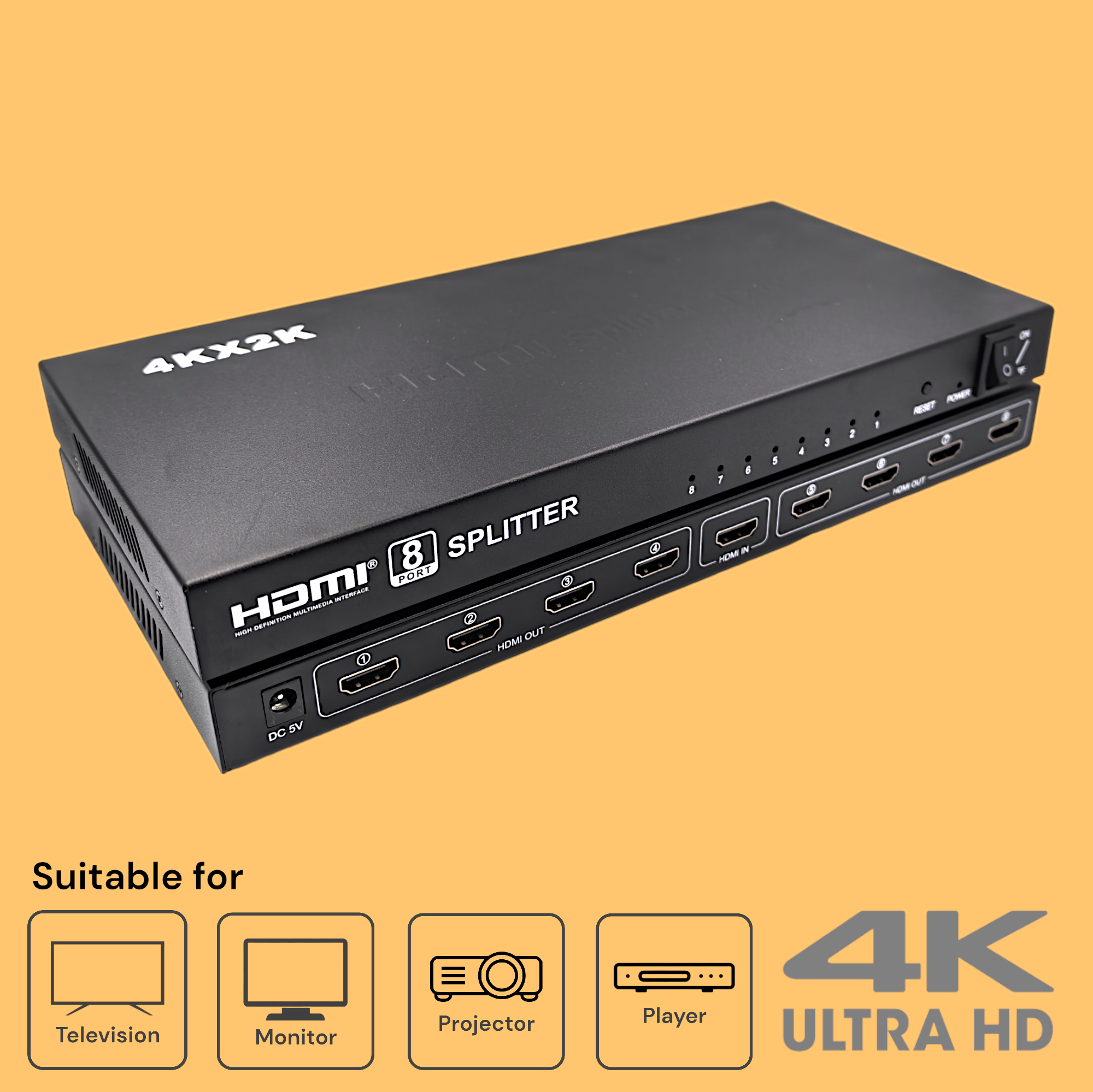 1 IN 8 OUT 4K 1X8 HDMI/HDTV SPLITTER AUDIO AND VIDEO | Shopee Malaysia