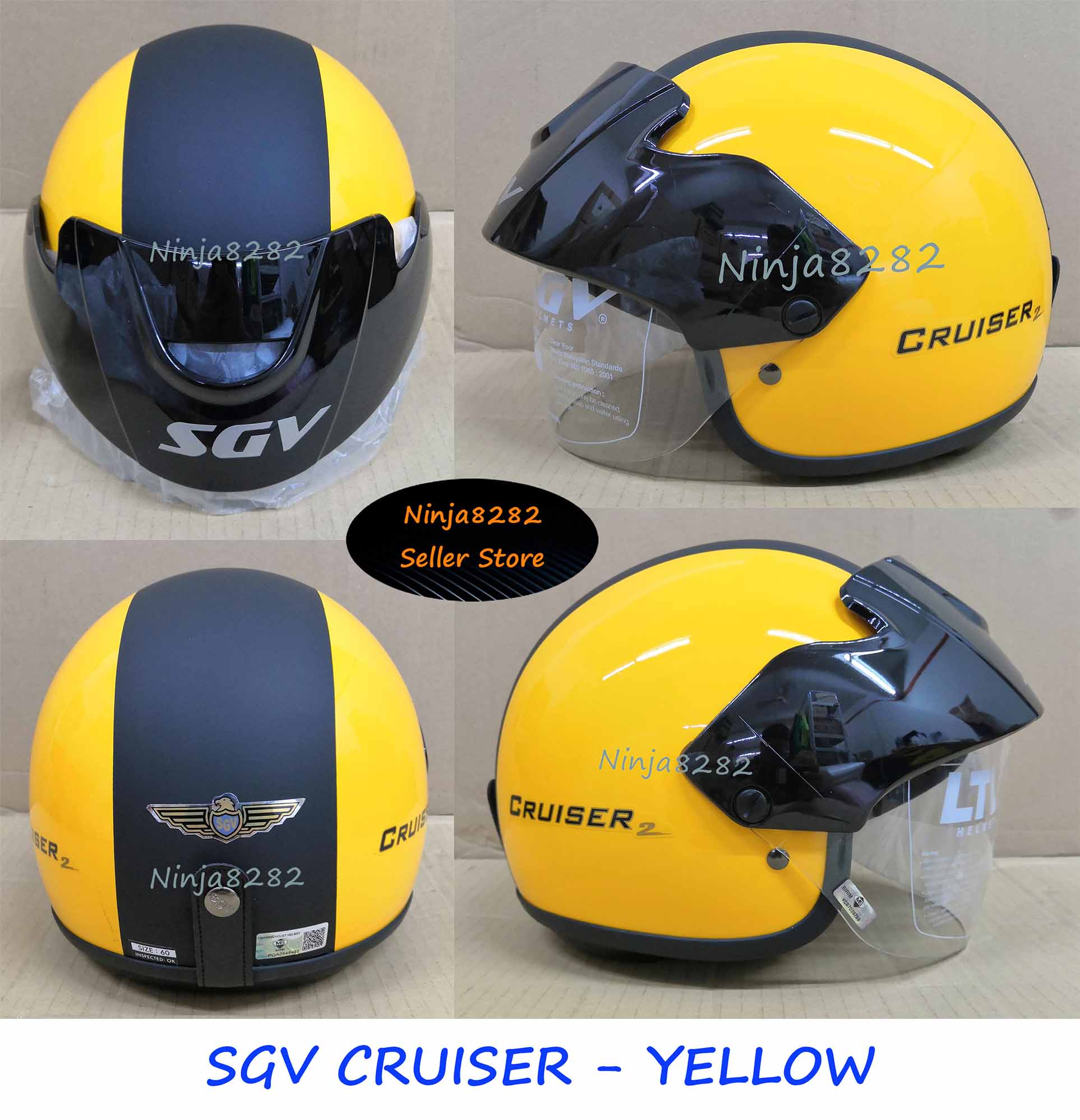 SGV Cruiser Visorex Half Cut Helmet - Yellow | Shopee Malaysia