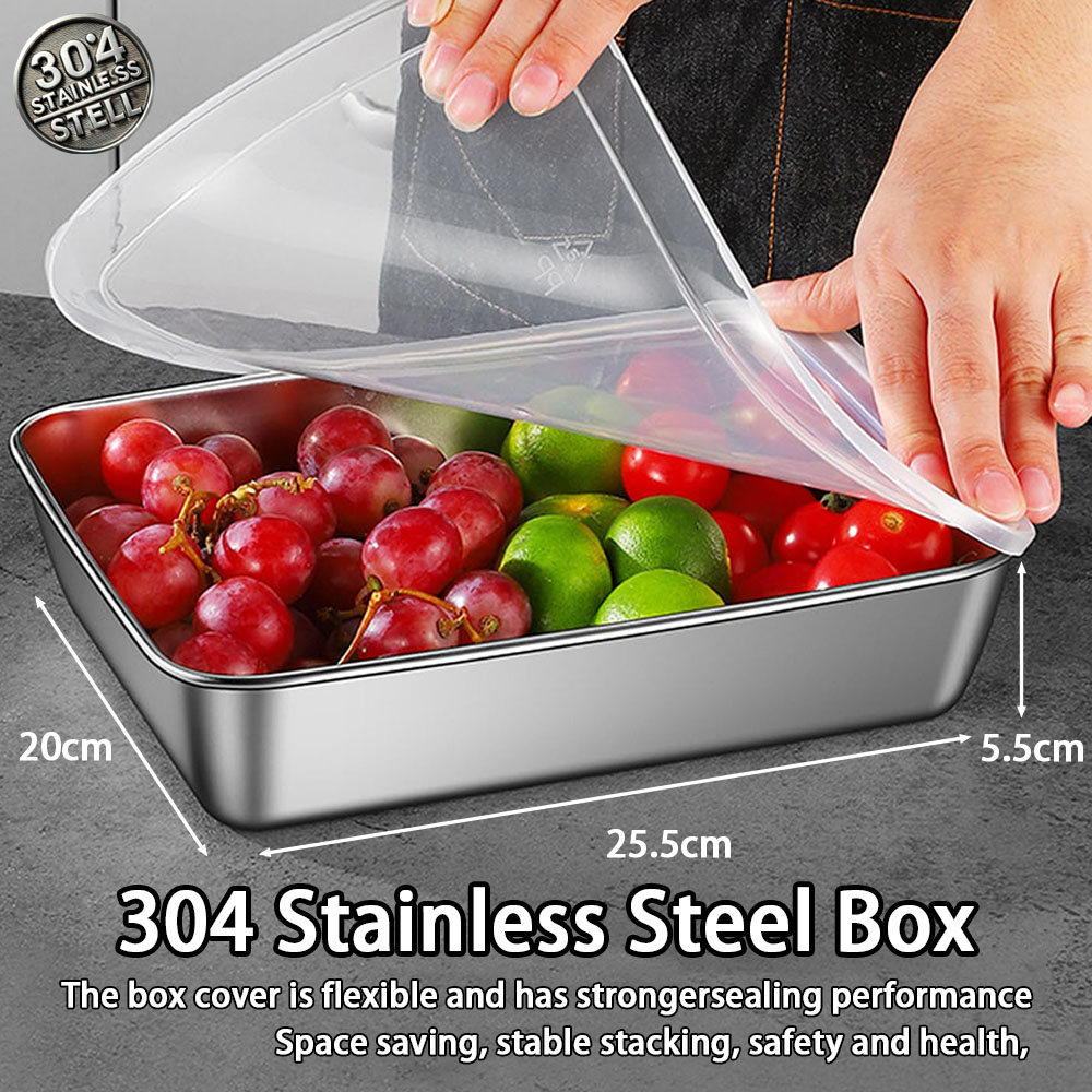 thickened 304 Stainless Steel Box Storage with Lid Crisper Fresh ...