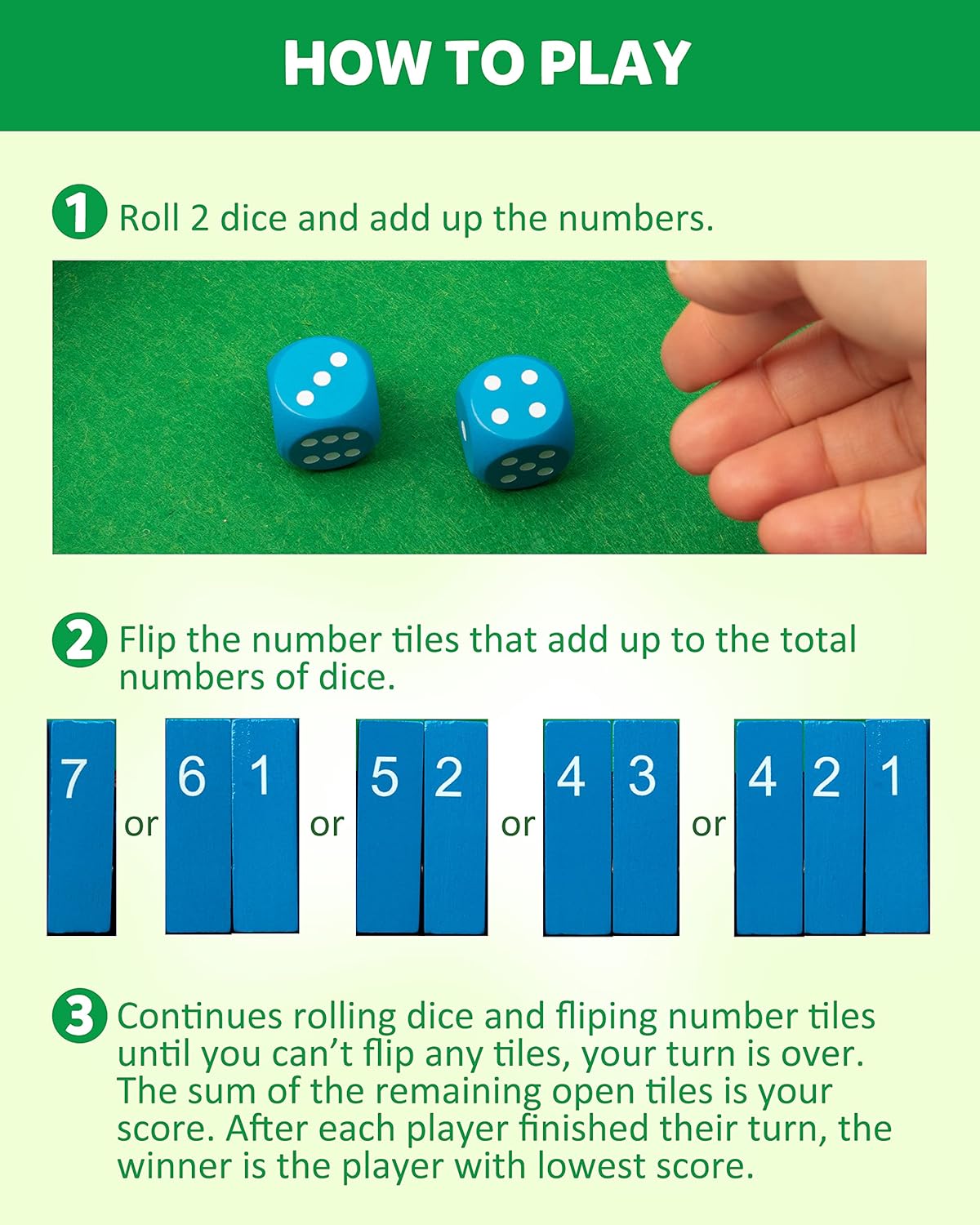 Shut The Box Dice Game 2-4 Players Family Numbers Wooden Dice Game Math ...