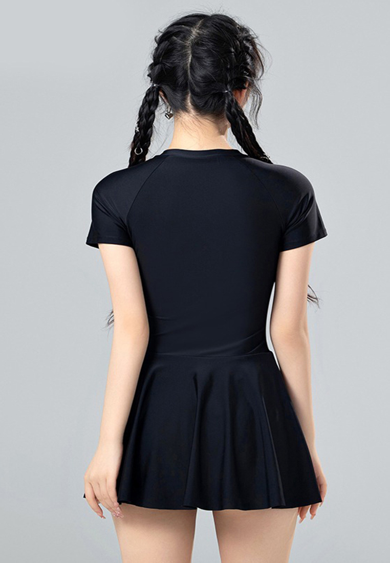 Short Sleeve Zip-front Swimdress (With Panelling) | Shopee Malaysia