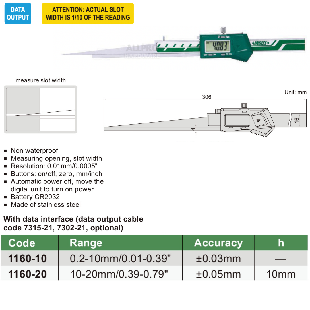 INSIZE Digital Taper Gage / Digital Taper Slot Gauge 1160-10 / 1160-20 ...