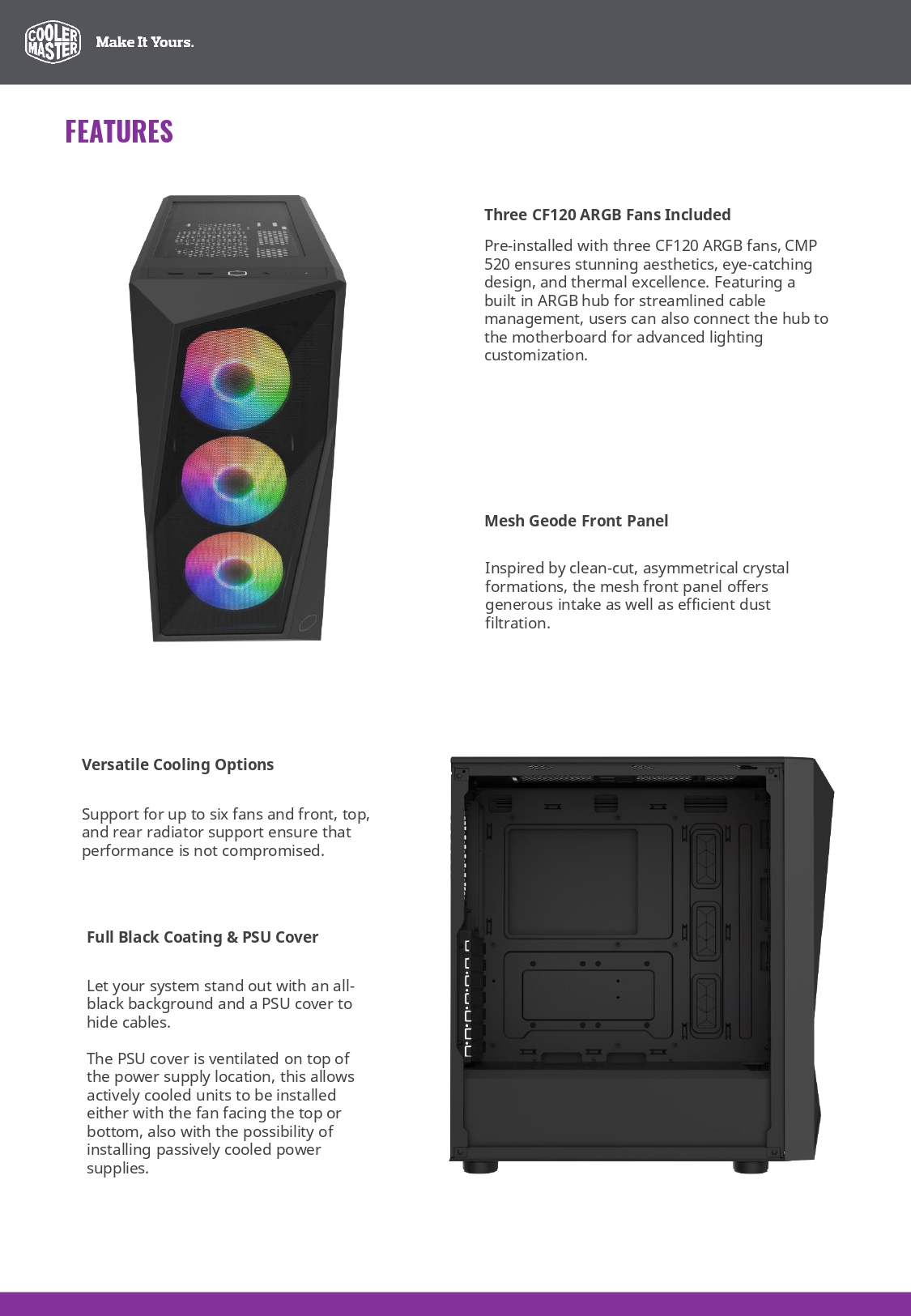 COOLER MASTER CMP 520 ARGB ATX DESKTOP PC CASE / CASING ( Provide 3 ...