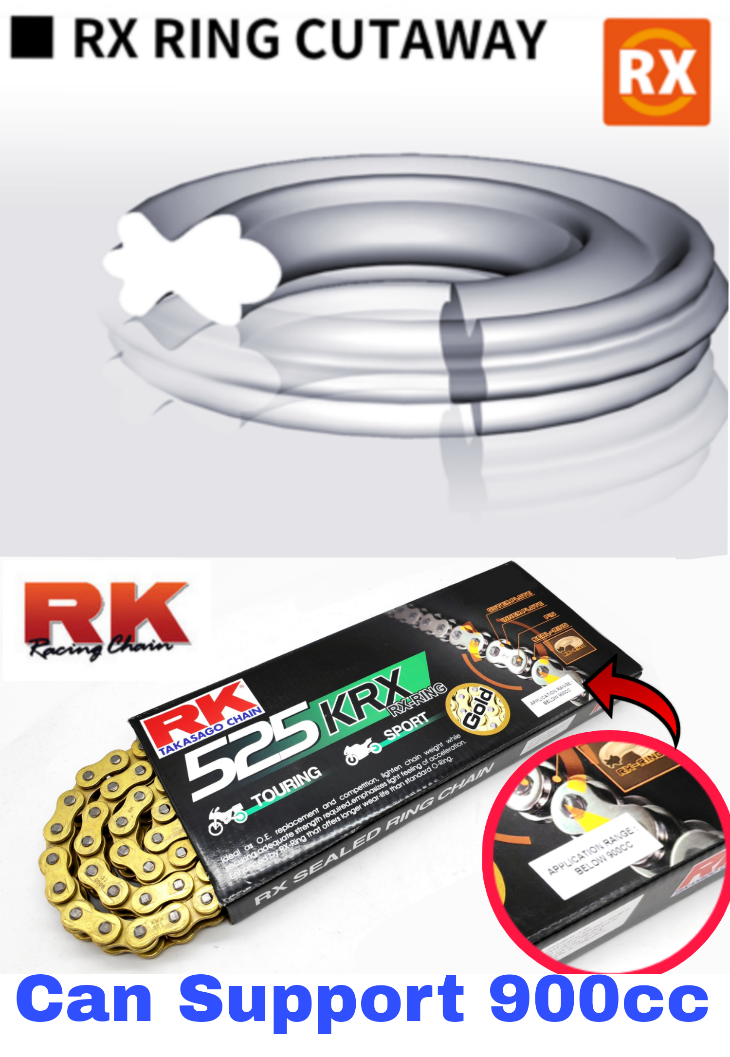 RK Sprocket Set SUZUKI GSX-R750 525 GB KRX X-Ring Black Gold Chain ...