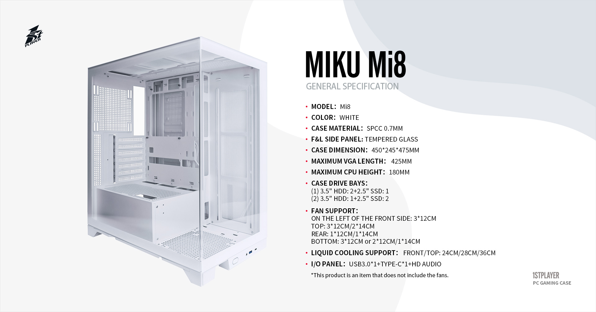 1ST PLAYER MIKU Mi8 ATX, M-ATX, MINI ITX GAMING PC CASE (BLACK / WHITE ...