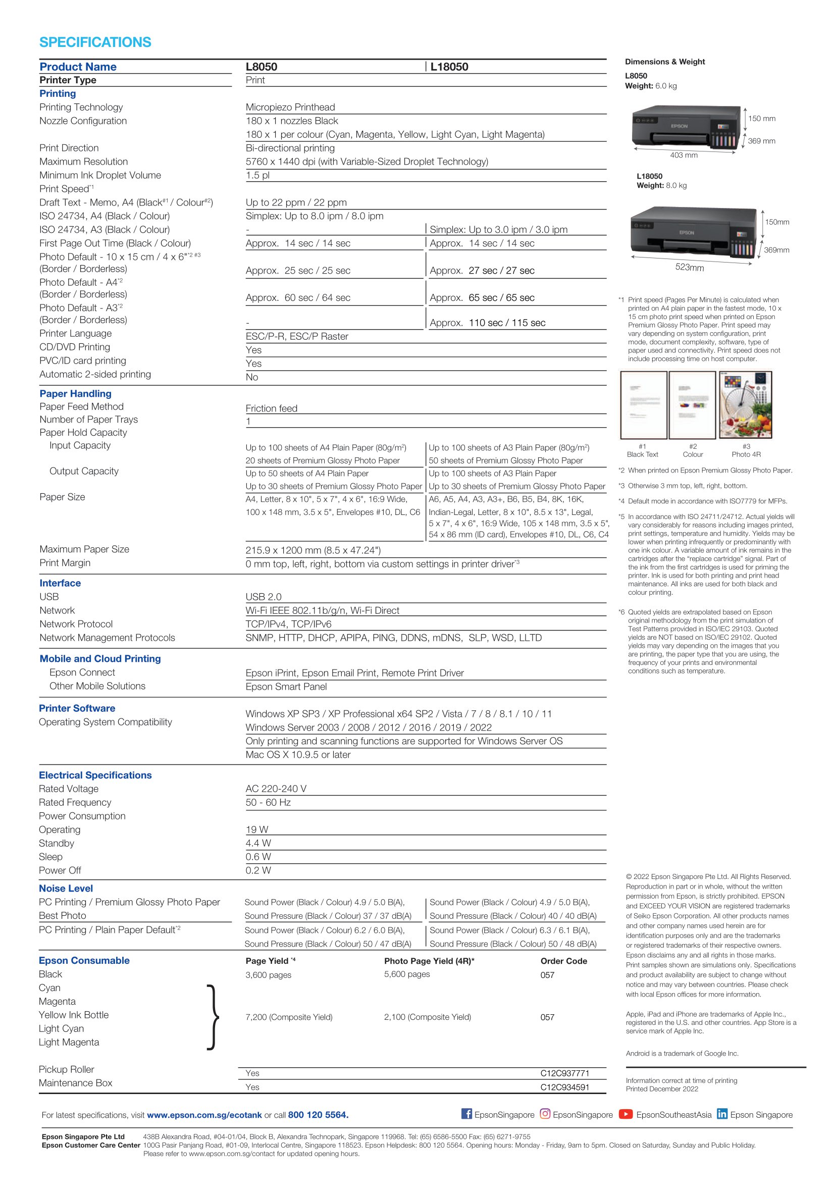 Epson L18050 / Epson L8050 EcoTank Ink Tank Printer A3 Printer ...
