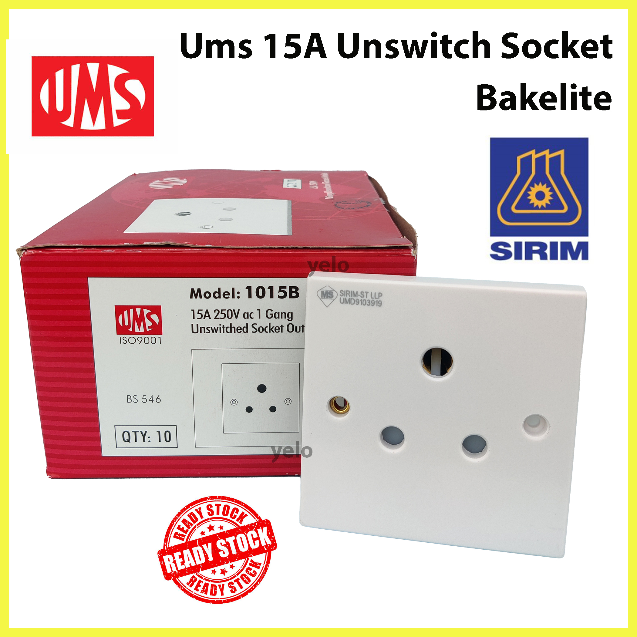 (SIRIM) UMS 15A UNSWITCHED OUTLET Socket Round Pin Soket 15amp Socket ...
