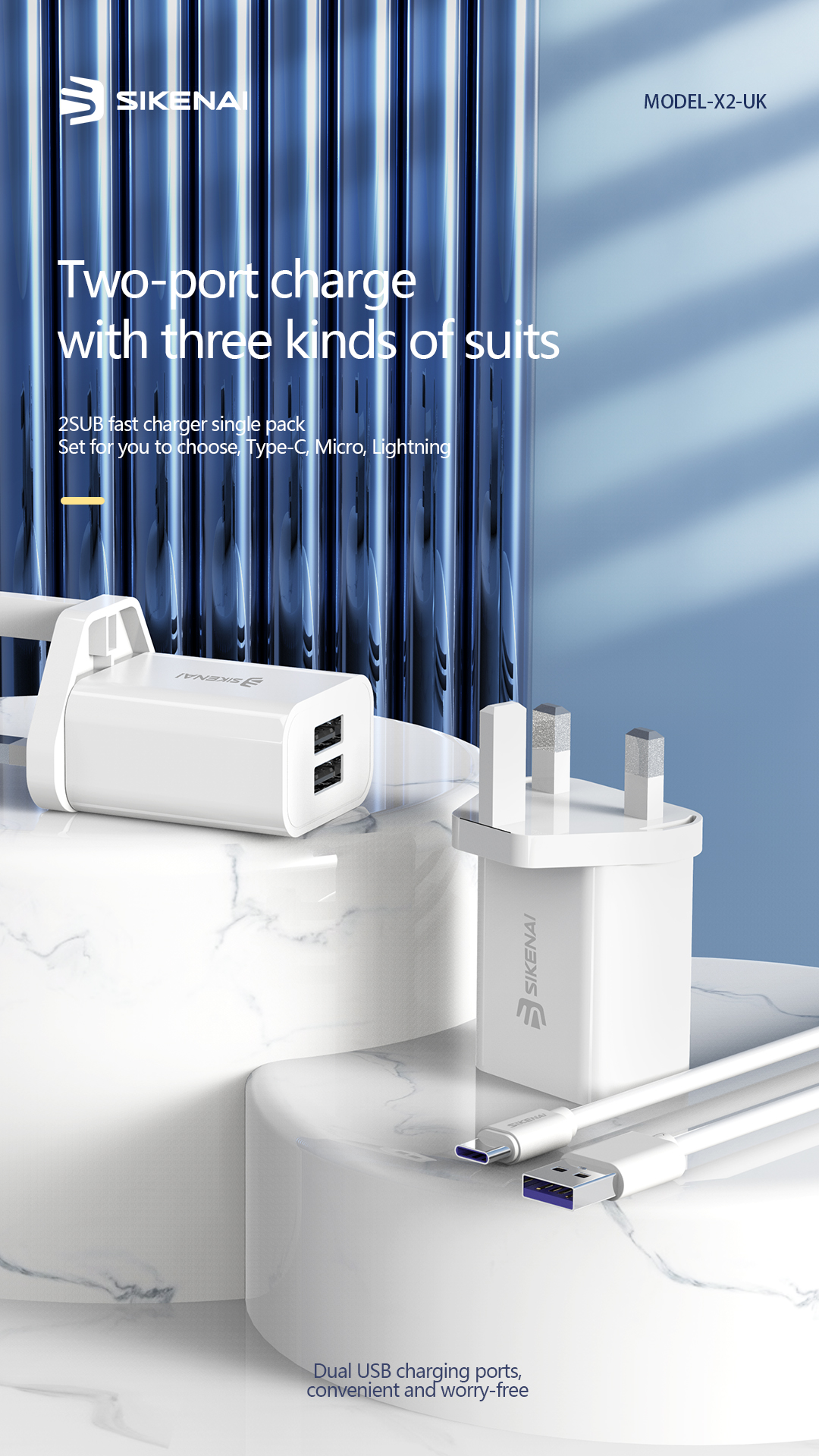 SIKENAI X2 UK 2.4A High Current Dual- USB Port Fast Charging Smart ...