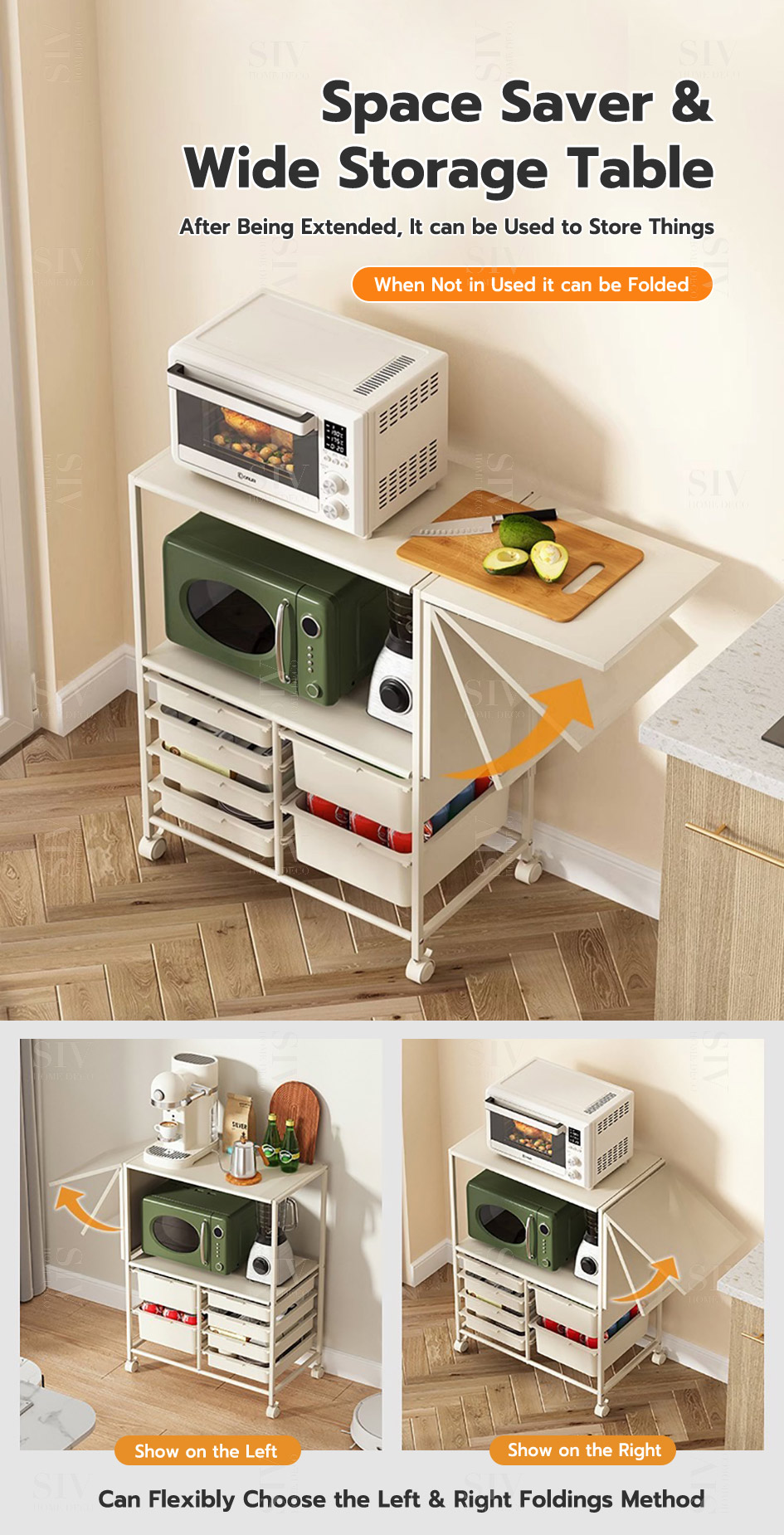 SIV Kitchen Rack With Wheels Oven Microwave Rack Moving Kitchenware ...
