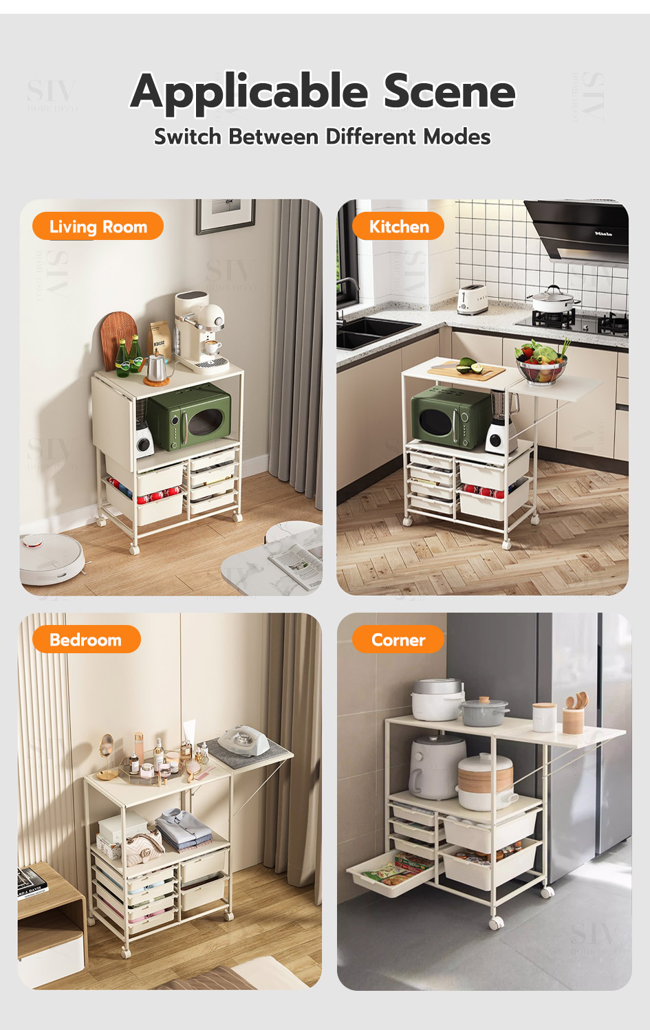 SIV Kitchen Rack With Wheels Oven Microwave Rack Moving Kitchenware ...