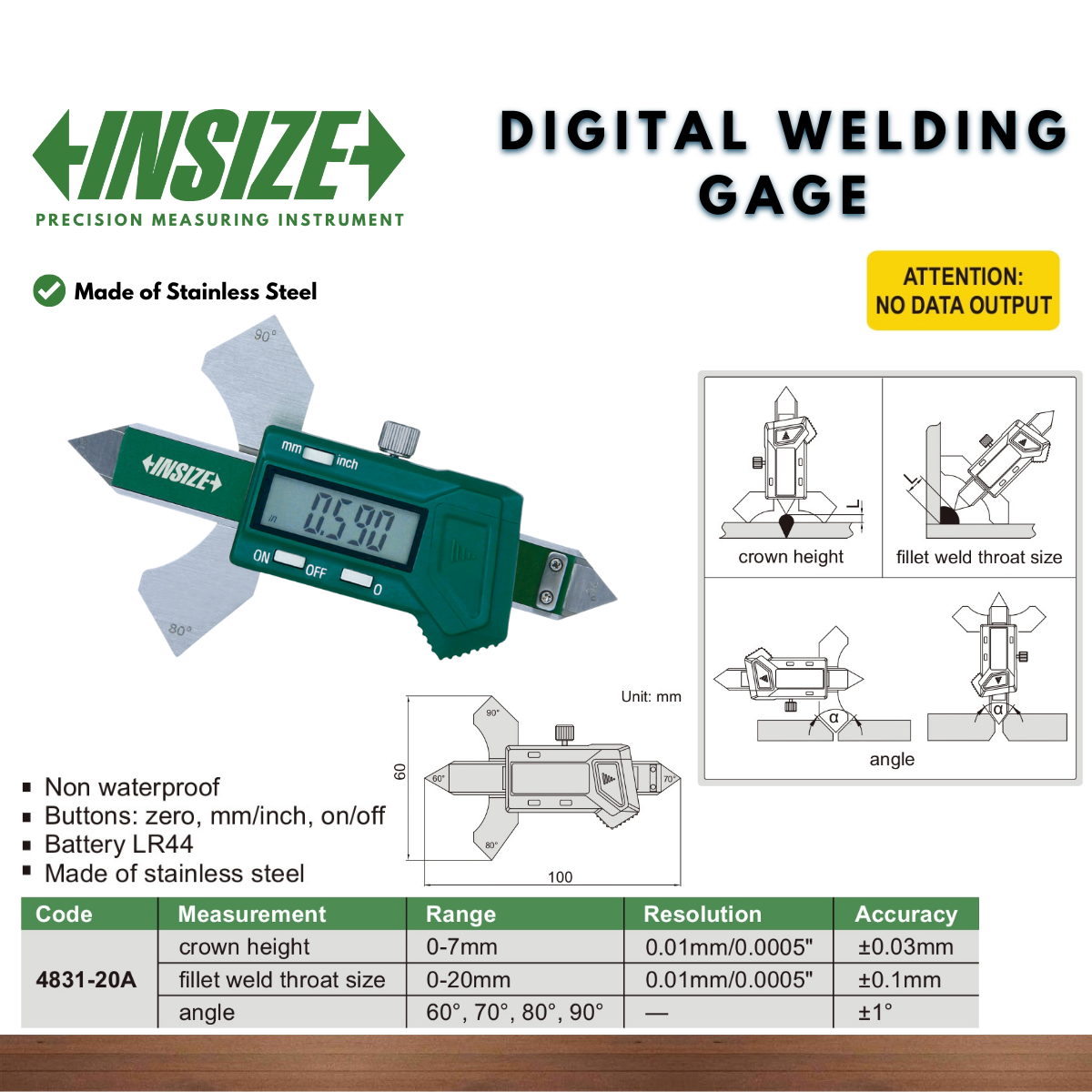 INSIZE Digital Welding Gage 4831-20A (0-20mm/0-0.8') Measure Angle ...