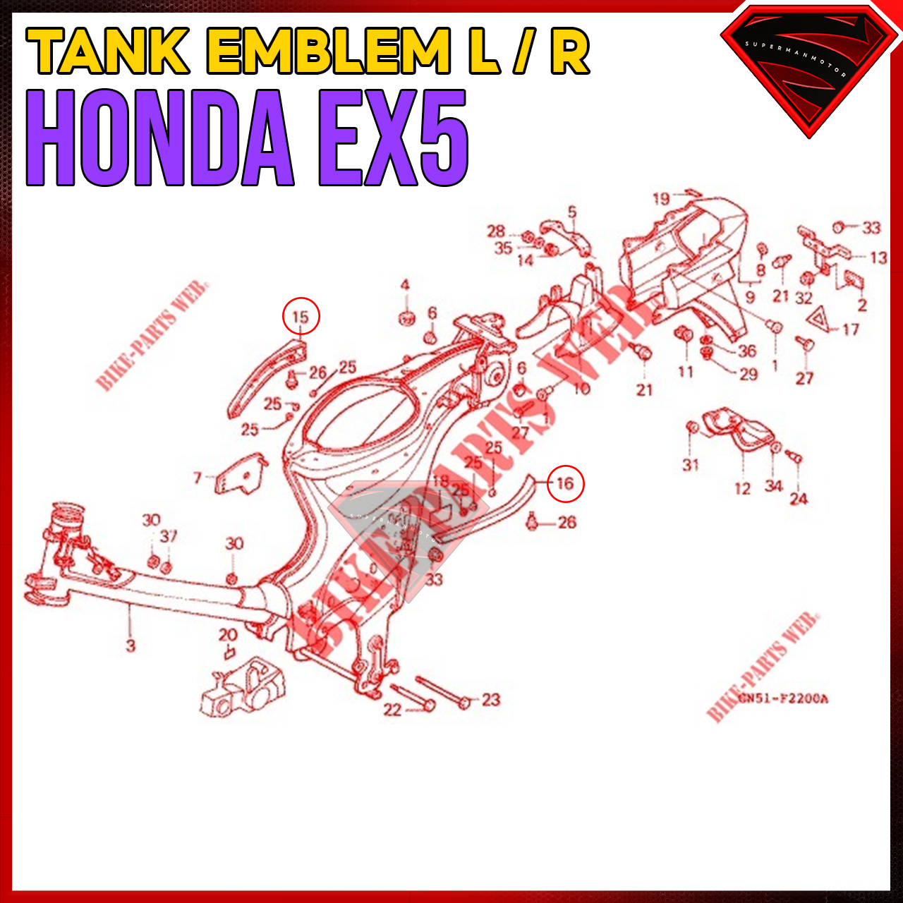 100% ORIGINAL HONDA EX5/EX5 DREAM TANK EMBLEM FRAME BODY EMBLEM LOGO ...
