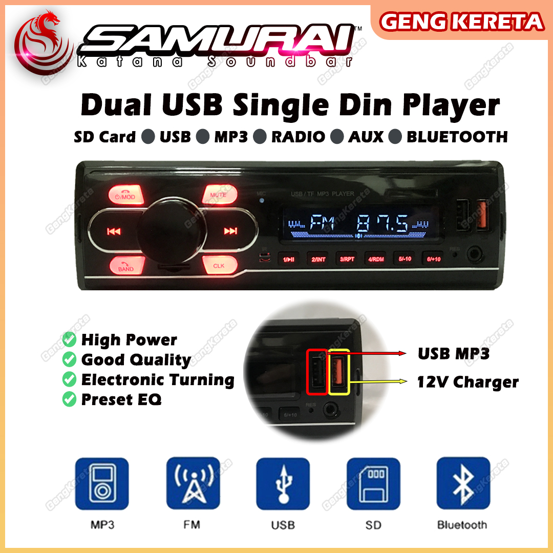 Samuraikatana MP3 Player Car Stereo Audio SIngle Din Bluetooth FM ...