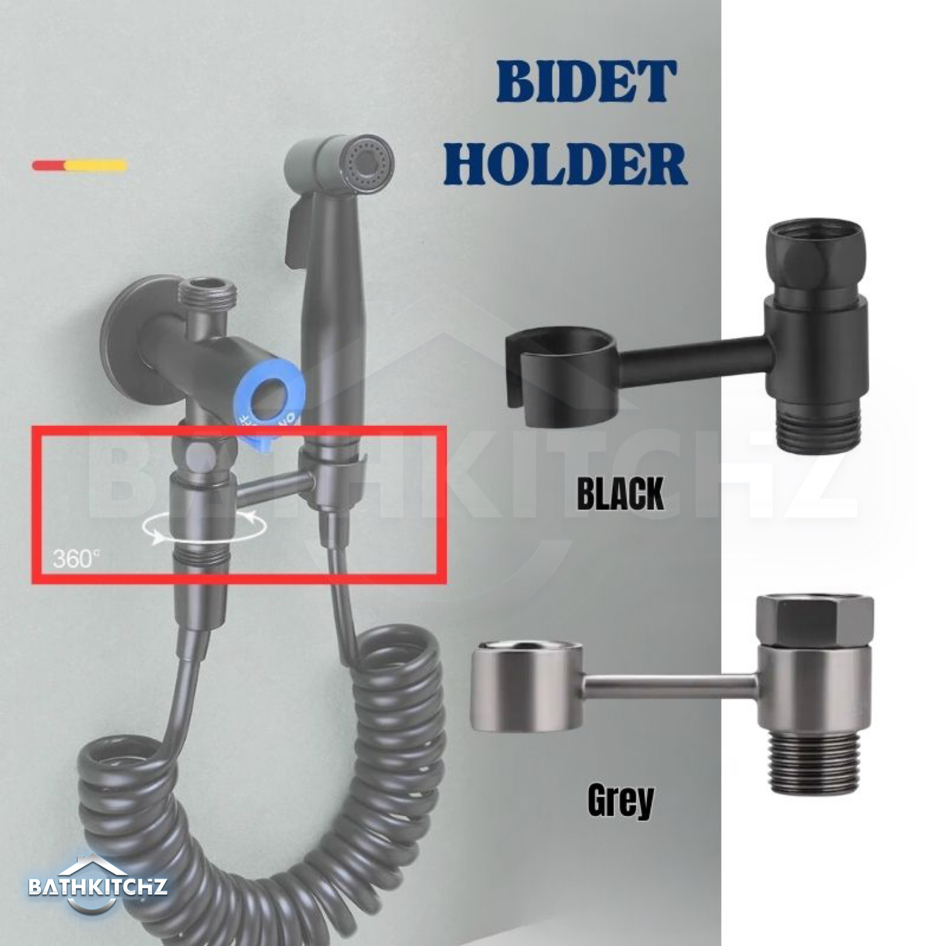 BATHKITCHZ SUS 304 Black/Grey Bidet Sprayer Holder Facet Water Tap Two ...
