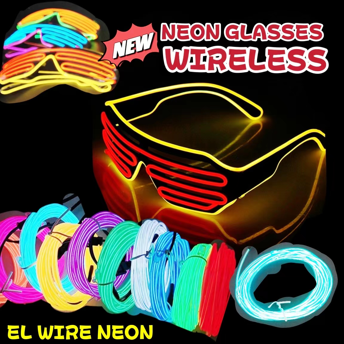 New EL Wire Light Glasses LED Neon Spec Mata Lampu Glow In The Dark ...