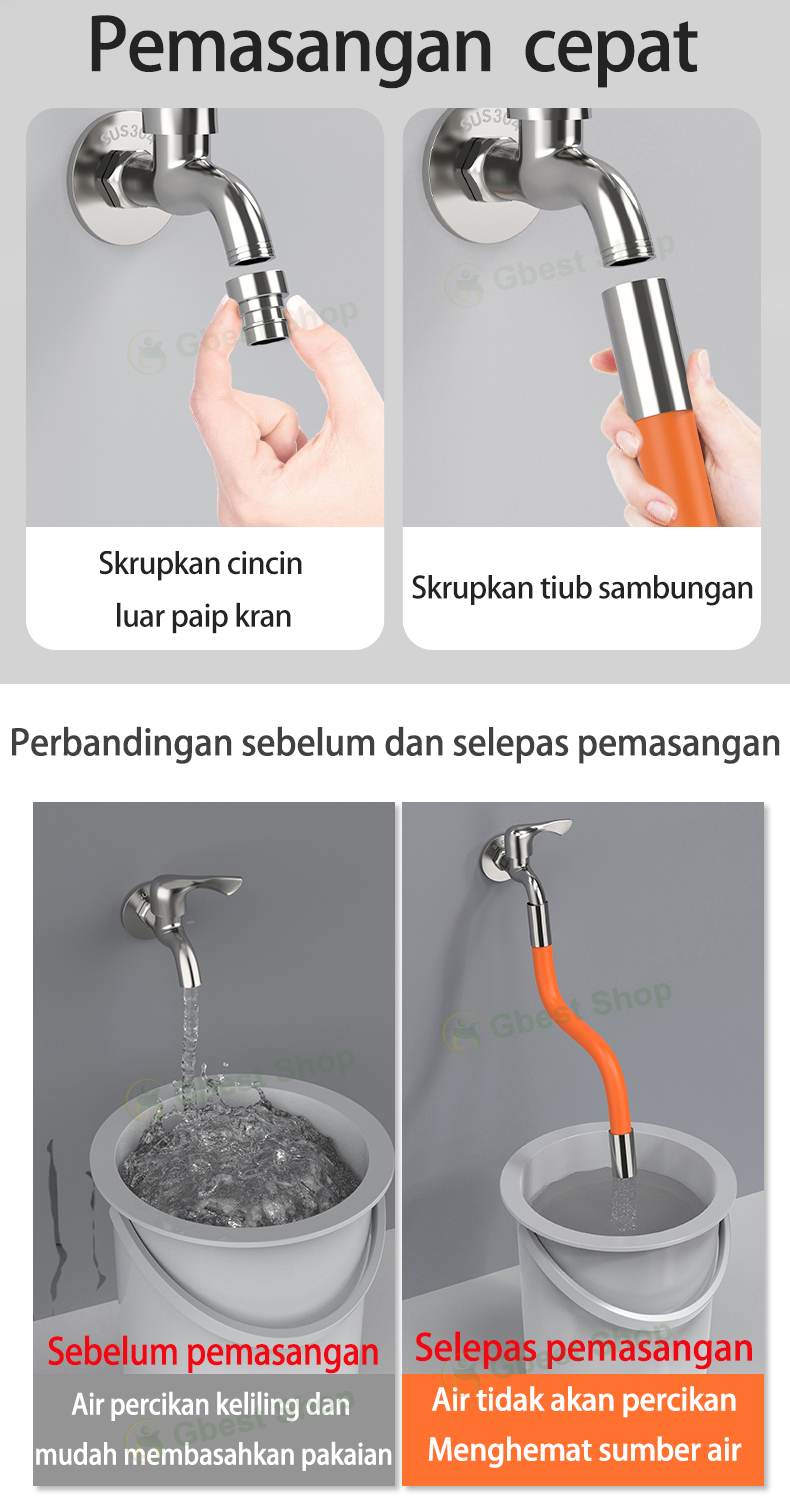 Faucet Extension Hose Bathroom Kitchen Flexible Extender Free Bending ...