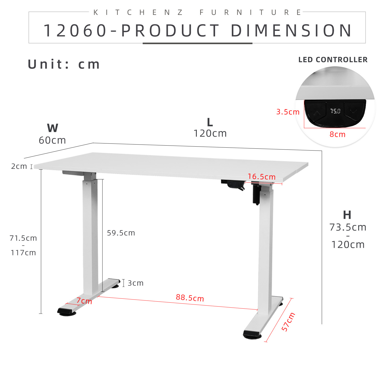 KitchenZ 120CM/140CM Smart Lifting Office Desk Melamine Table Top Metal ...